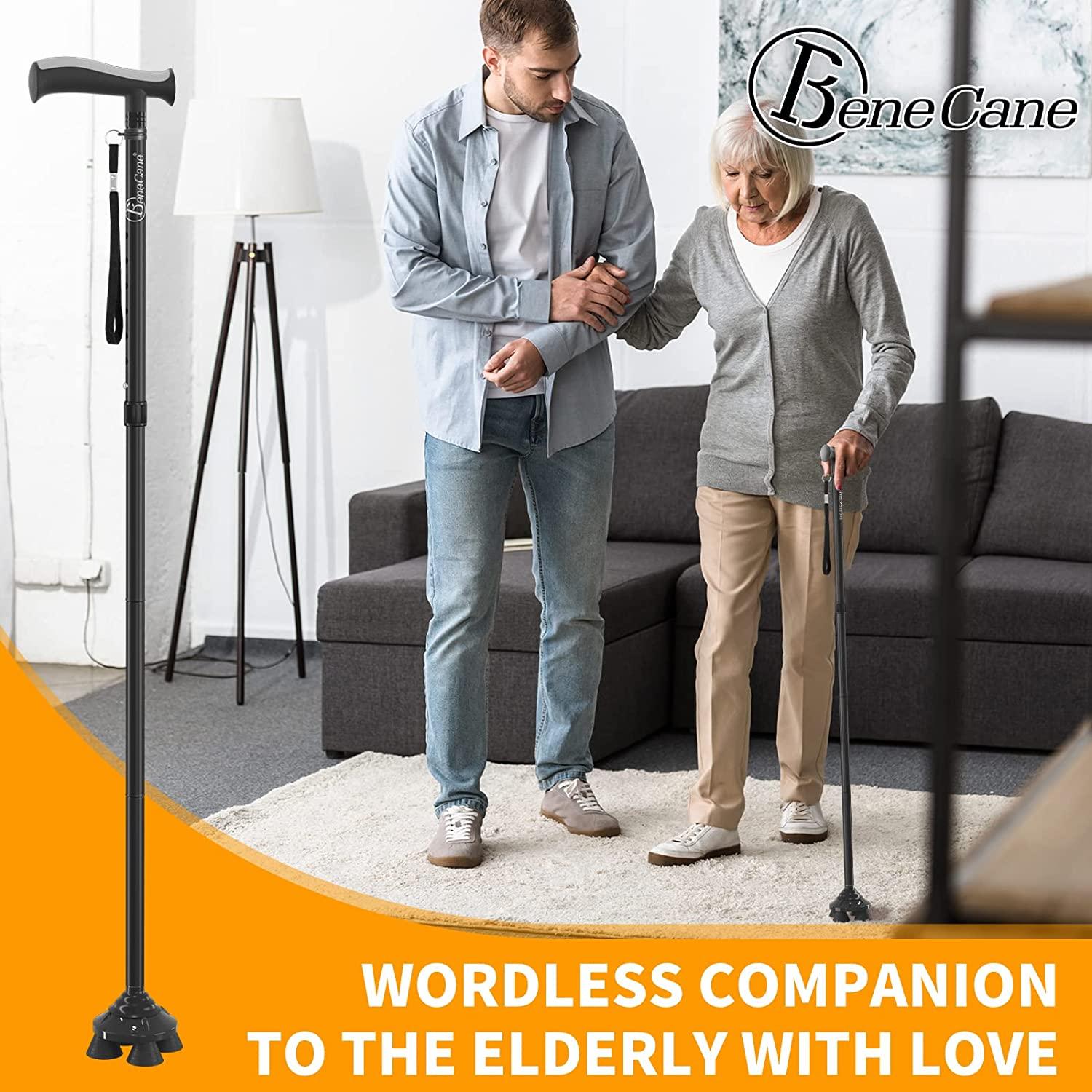 BeneCane Folding Quad Cane for Seniors - Lightweight Adjustable Walking ...