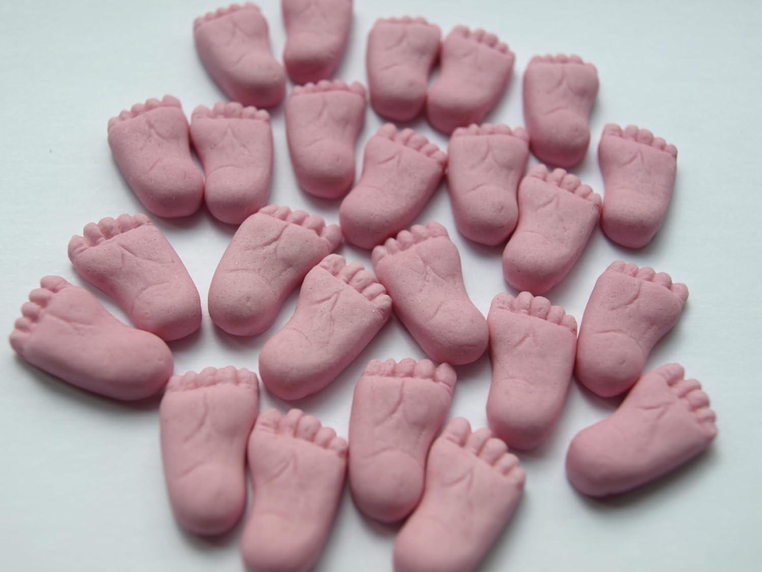 24x (12 Pairs) Pink Baby Feet Cake Toppers Girl Baby Shower Edible ...