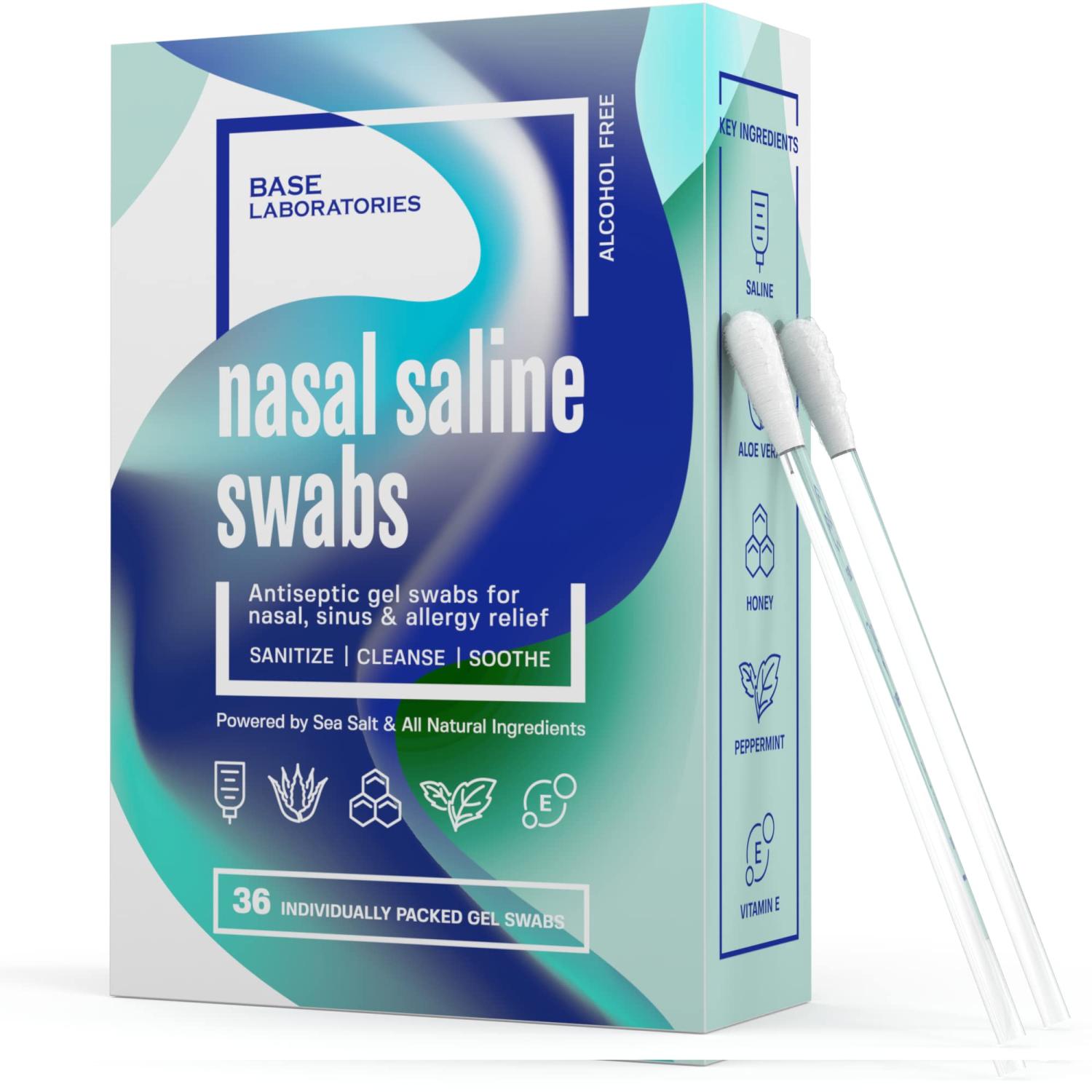 Base Labs Saline Nasal Gel Swabs 36 Count Pack - Cleanse, Sanitize ...