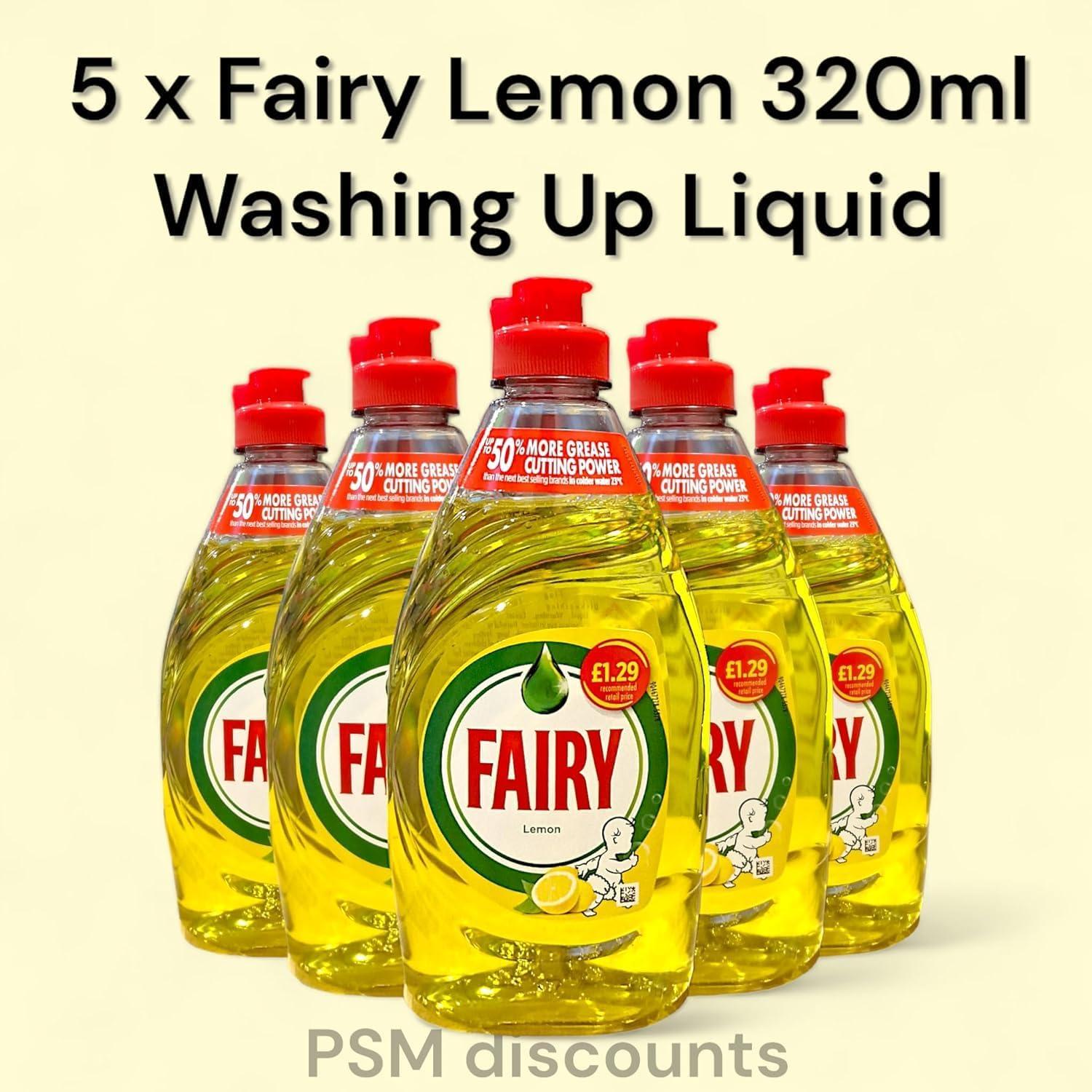Fairy Washing Up Liquid Lemon - 5 x 320ml bottles