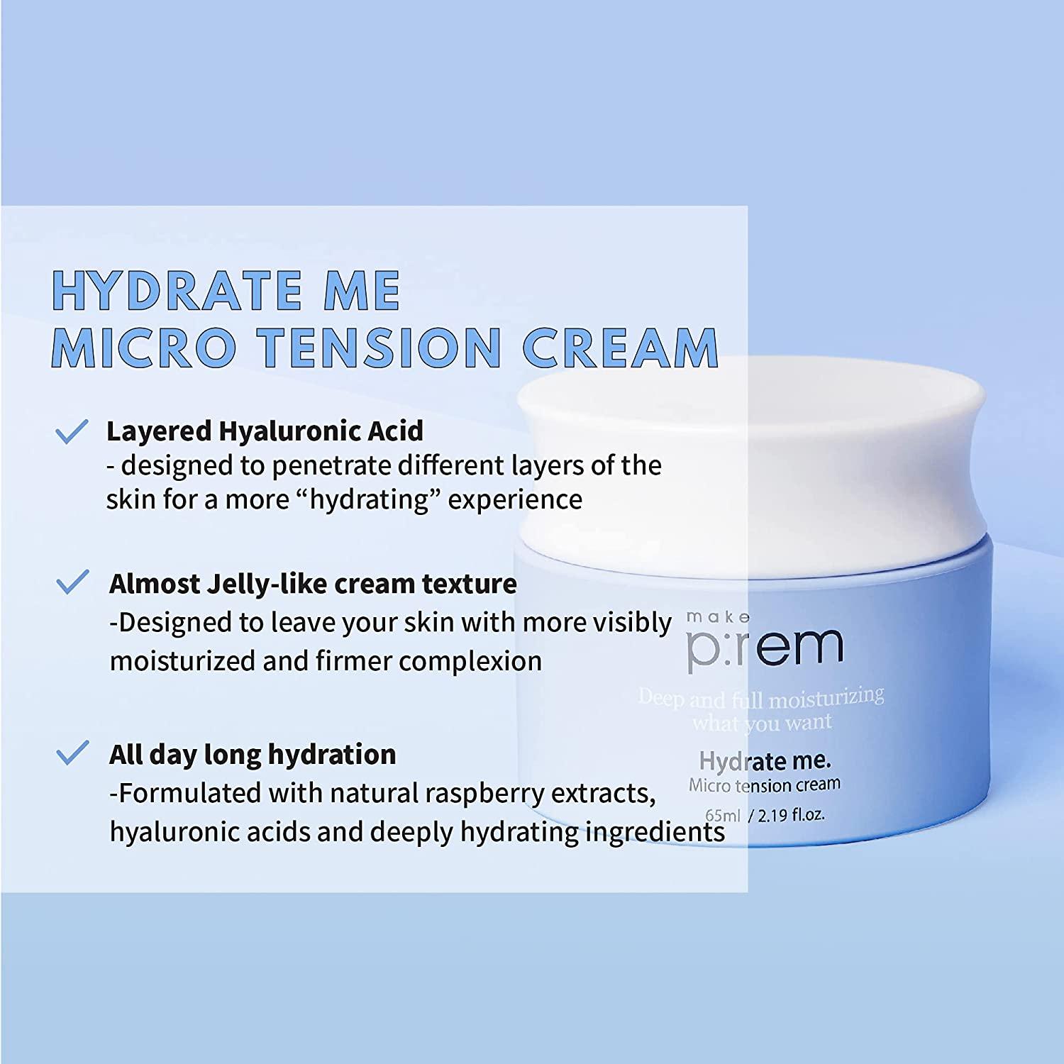 MAKEPREM Hydrate Me Micro Tension Cream - Hyaluronic Acid Moisturizer for Dry, Sensitive, and ...