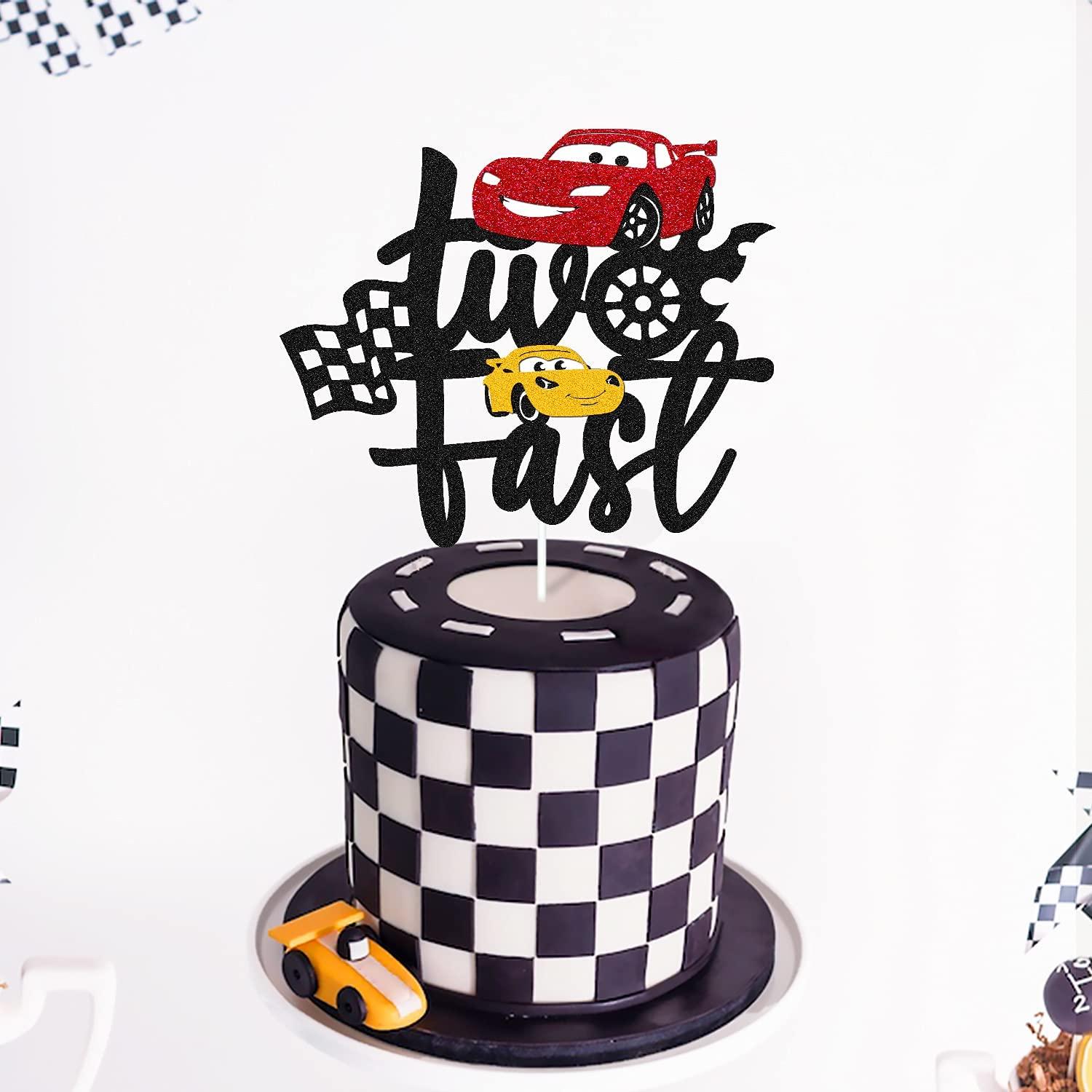 Race Car Cake Topper for 2nd Birthday Party - Checkered Flag Decoration ...