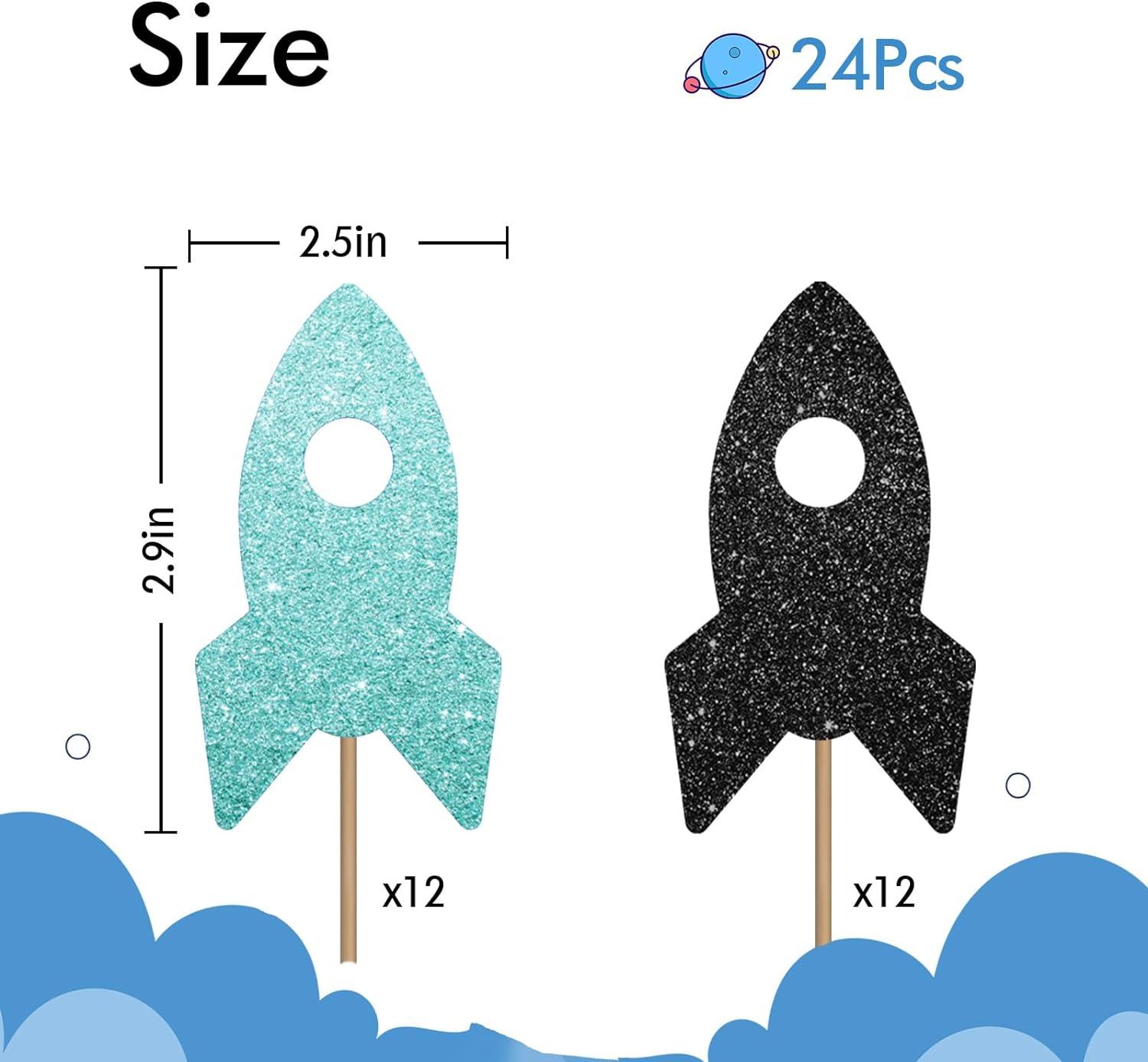 24PCS Rocket Ship Cupcake Toppers Baby Shower Party Decor for Boys ...