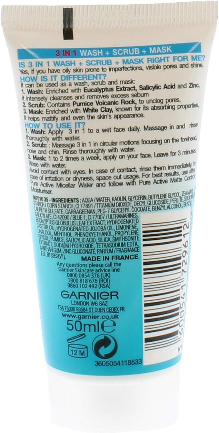 Garnier Pure Active 3-In-1 Scrub 50ml - Deep Cleansing and Exfoliating ...
