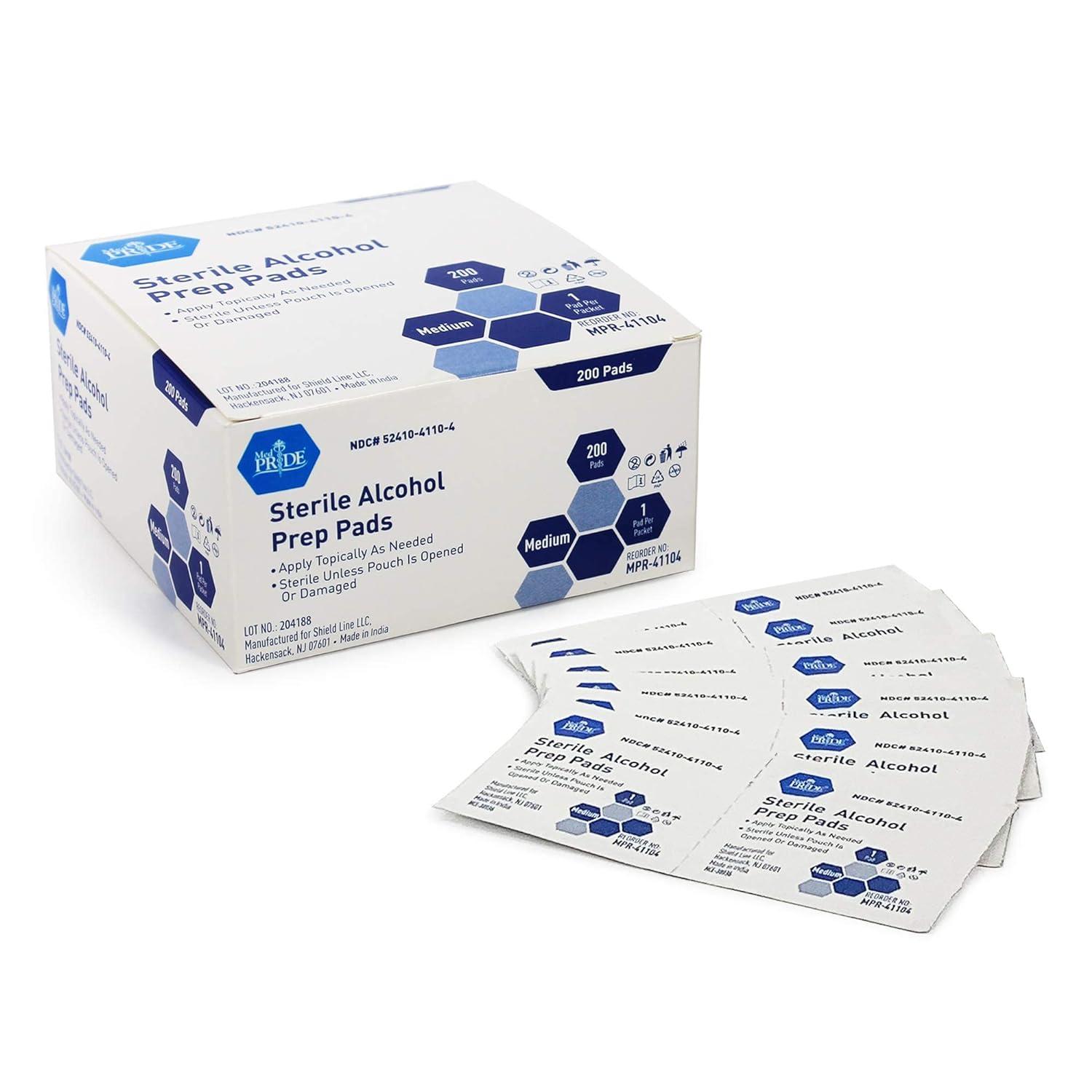 Med Pride Alcohol Prep Pads 200 Pack - Medical-Grade Sterile Isopropyl ...