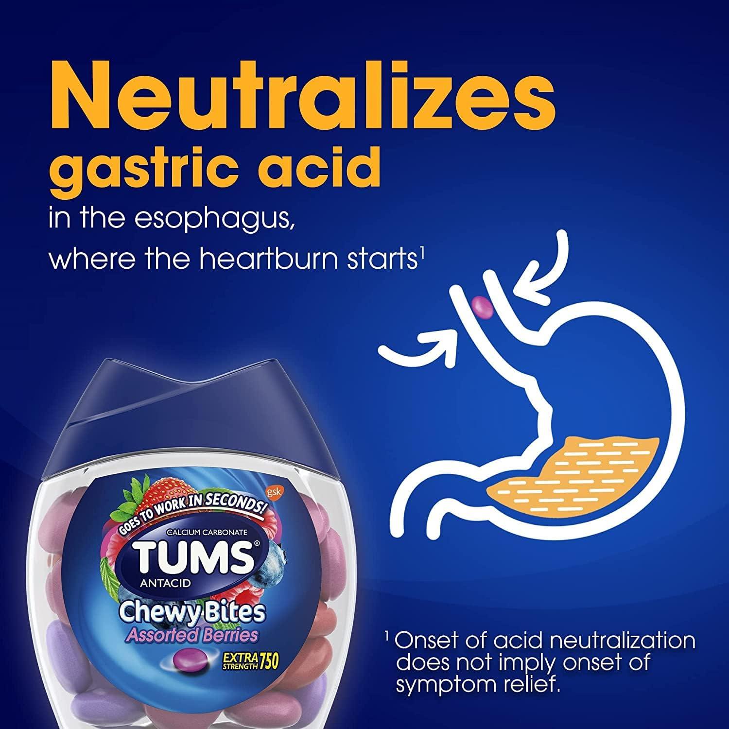 32 Count TUMS Chewy Tablets Assorted Berries Extra Strength - Fast ...