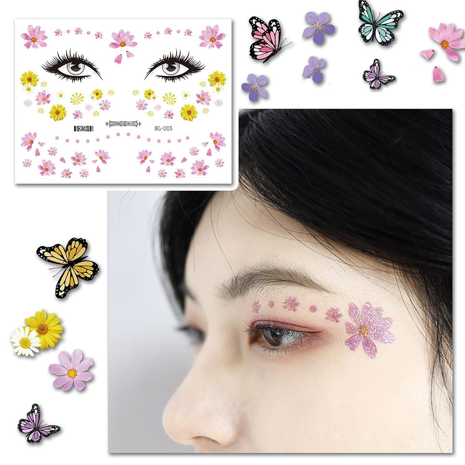 Shiny Butterfly Flower Glitter Makeup Stickers for Women - Waterproof ...