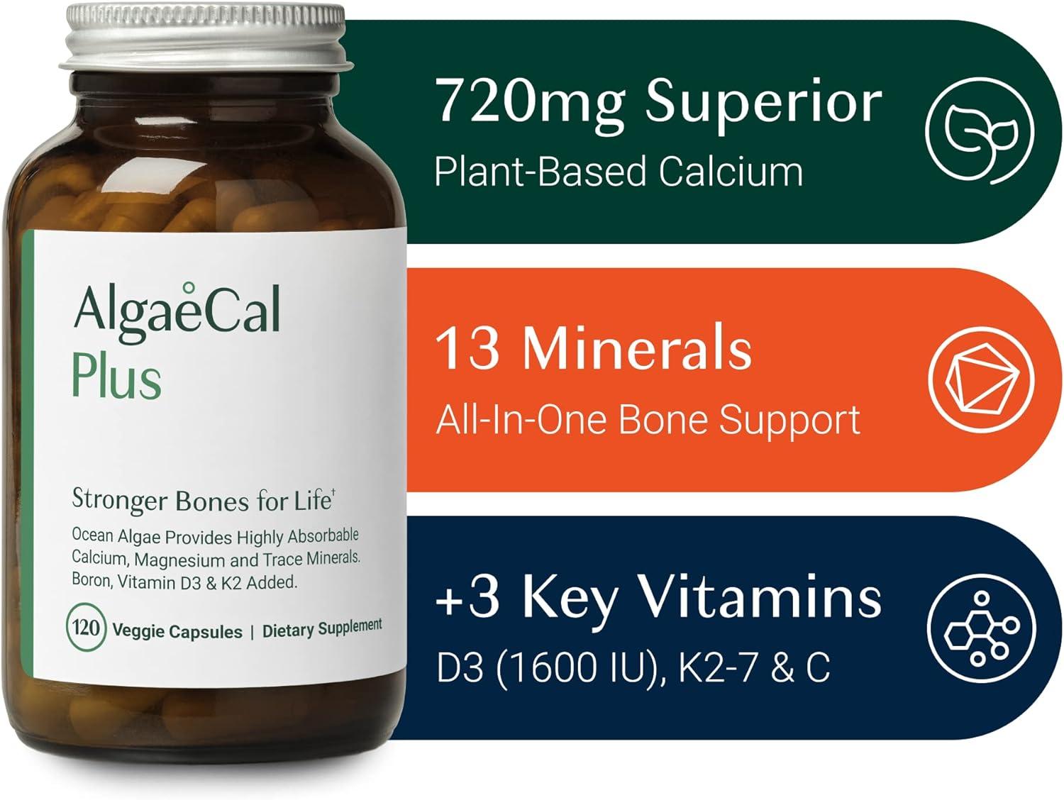 AlgaeCal Plus: Plant-Based Calcium Supplement with Vitamin D3, K2 ...