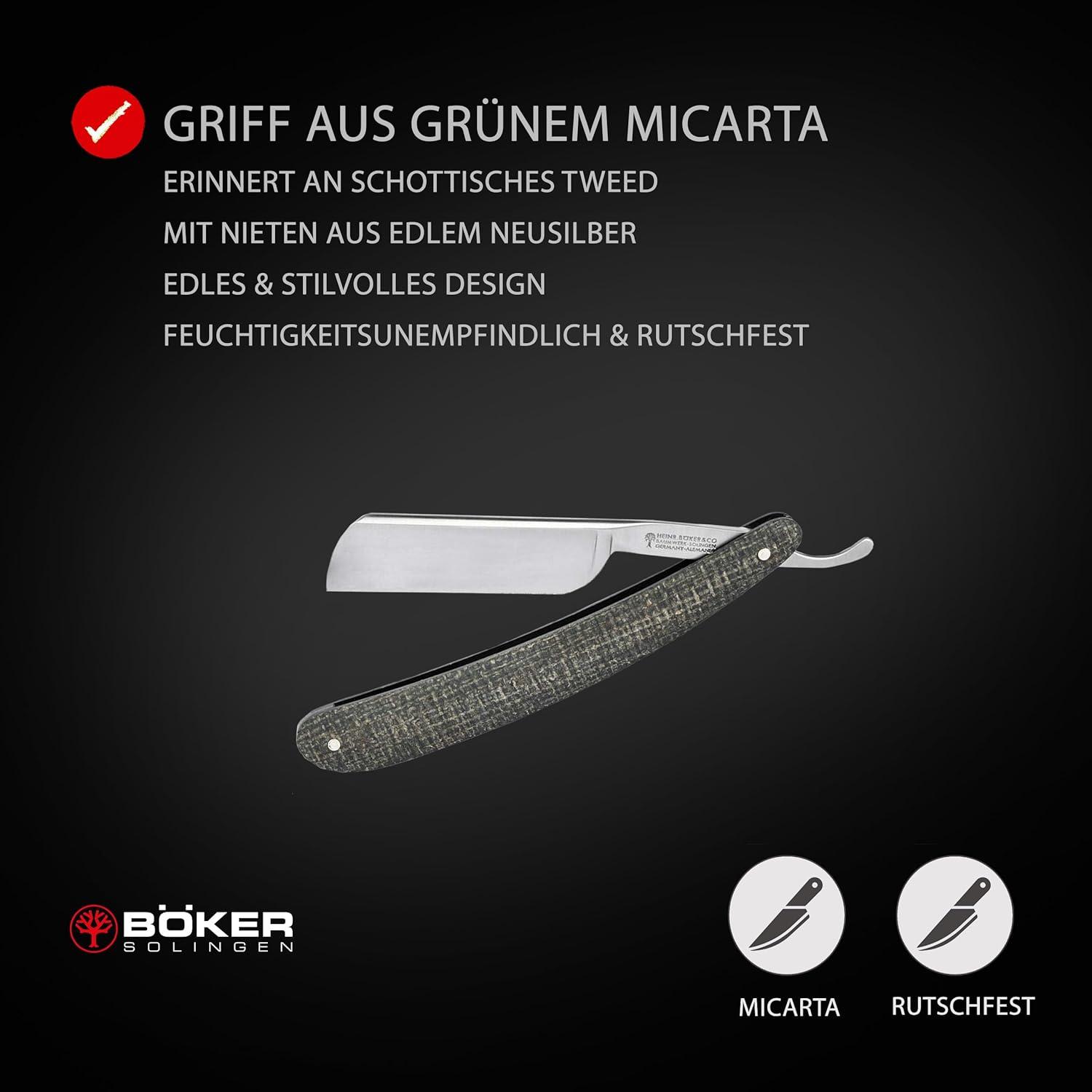 B ker Solingen Lounge Bar Razor Knife - Green Micarta Handle - Professional 6/8 Beard Razor ...