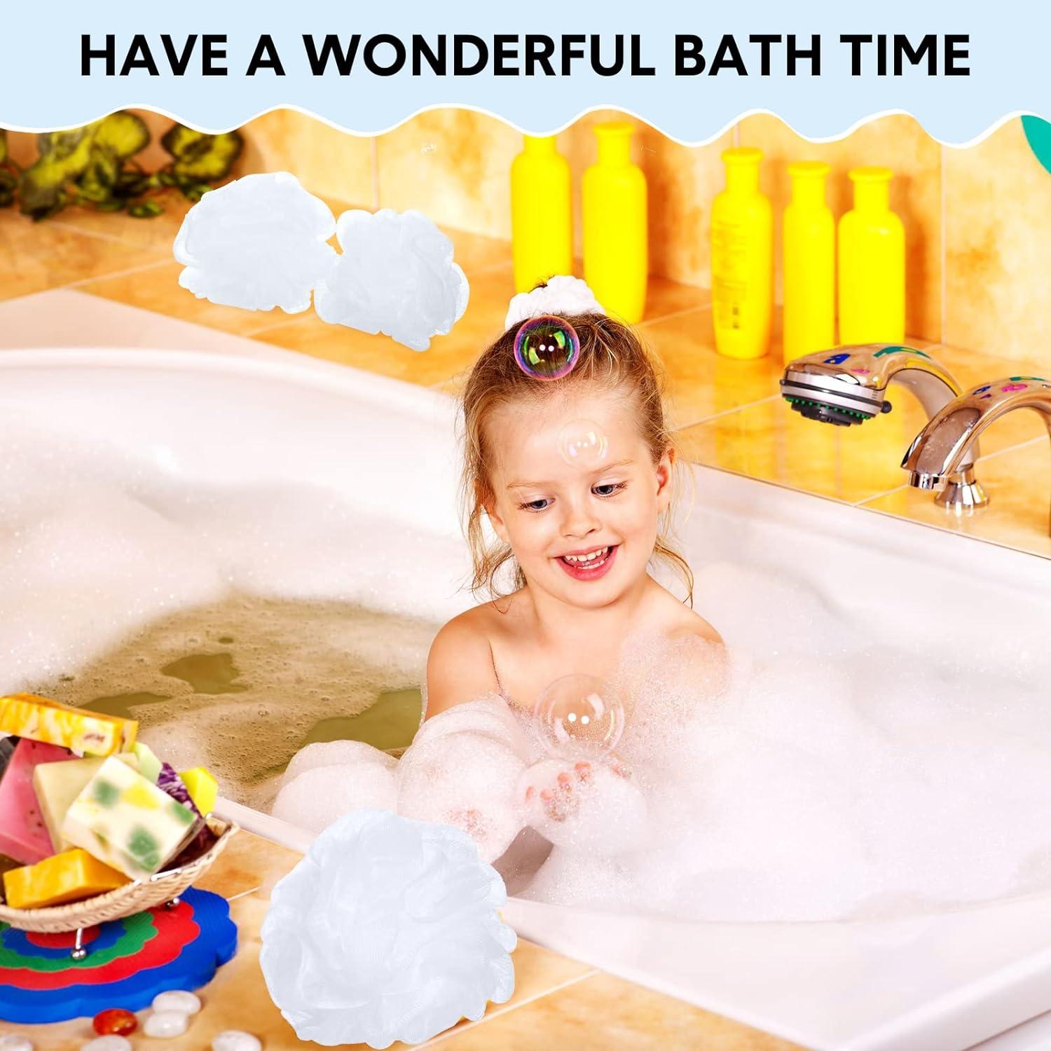 50 Pack Loofah Sponge Bath Shower Balls | White Mesh Body Puff for Men ...