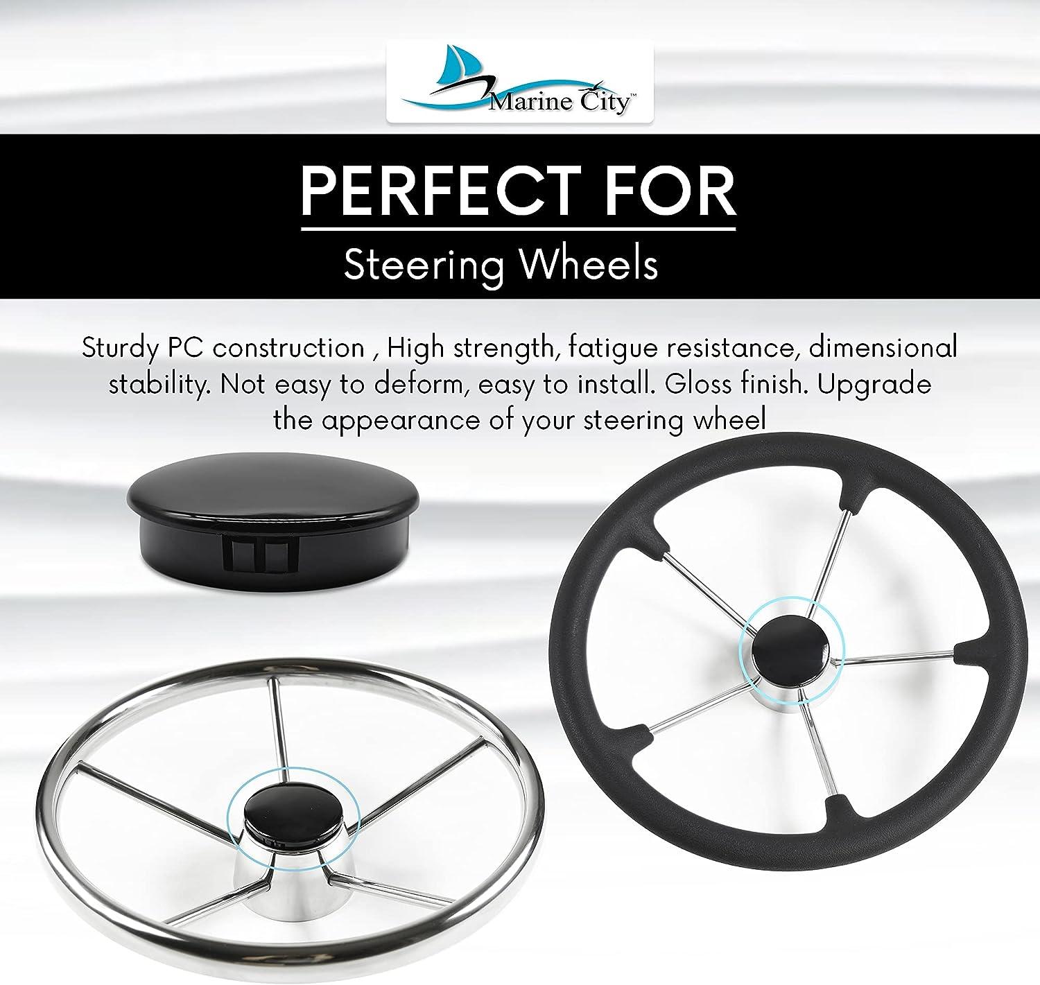 MARINE CITY 2-1/2 Black PC Boat Steering Wheel Centre Cap - High ...
