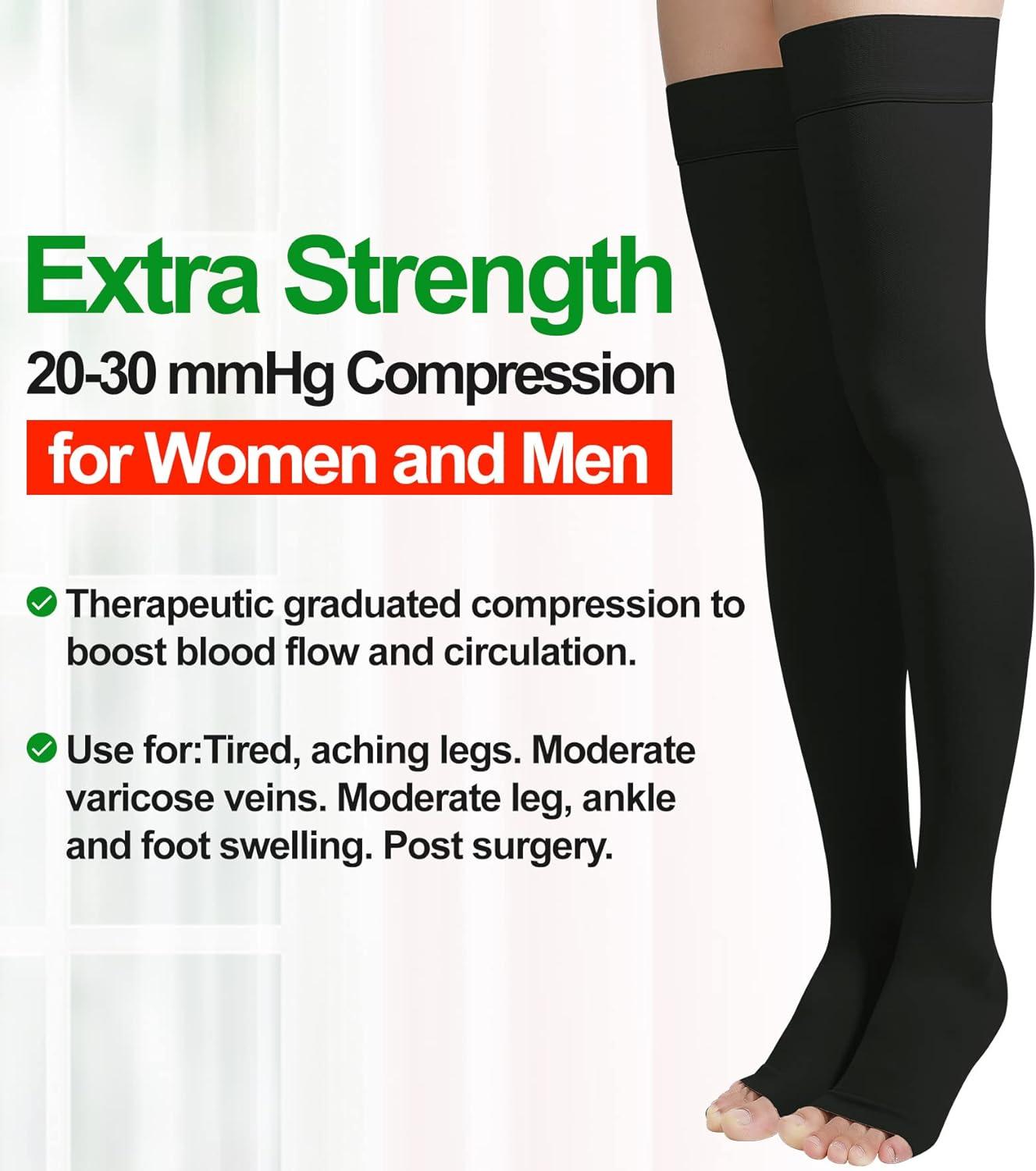 XXL Thigh High Compression Stockings Open Toe Pair 20-30mmHg Firm ...