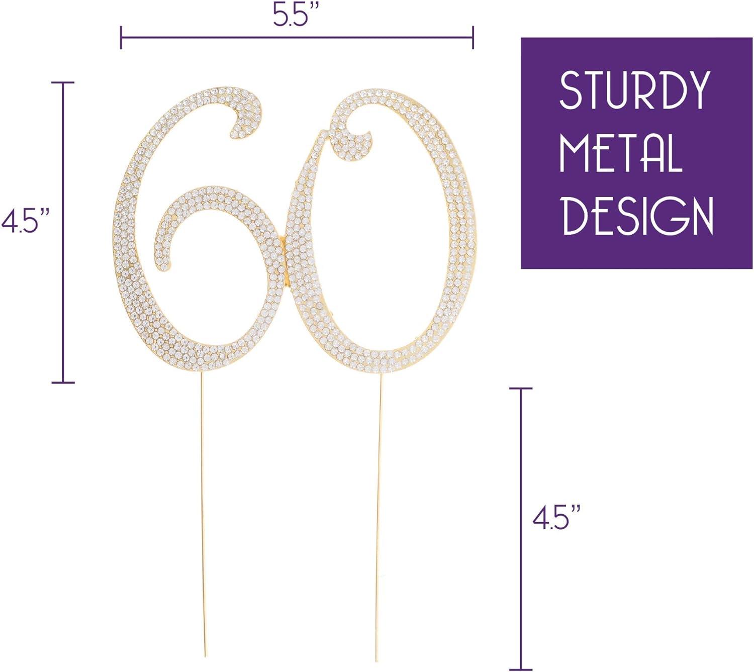 60 Cake Topper for 60th Birthday or Anniversary Gold Party Supplies ...