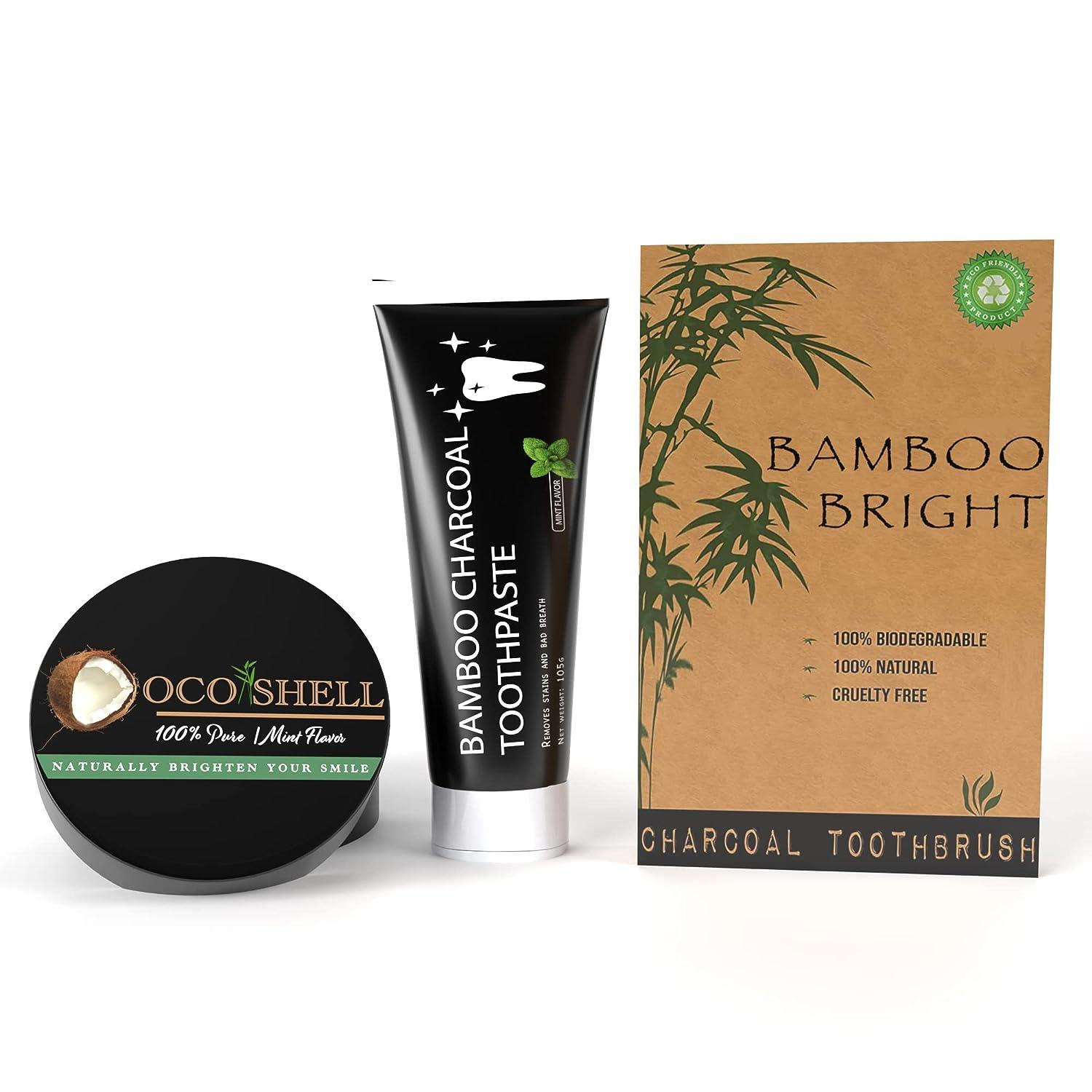 Charcoal Teeth Whitener Kit - Activated - Coconut Powder -Bamboo ...