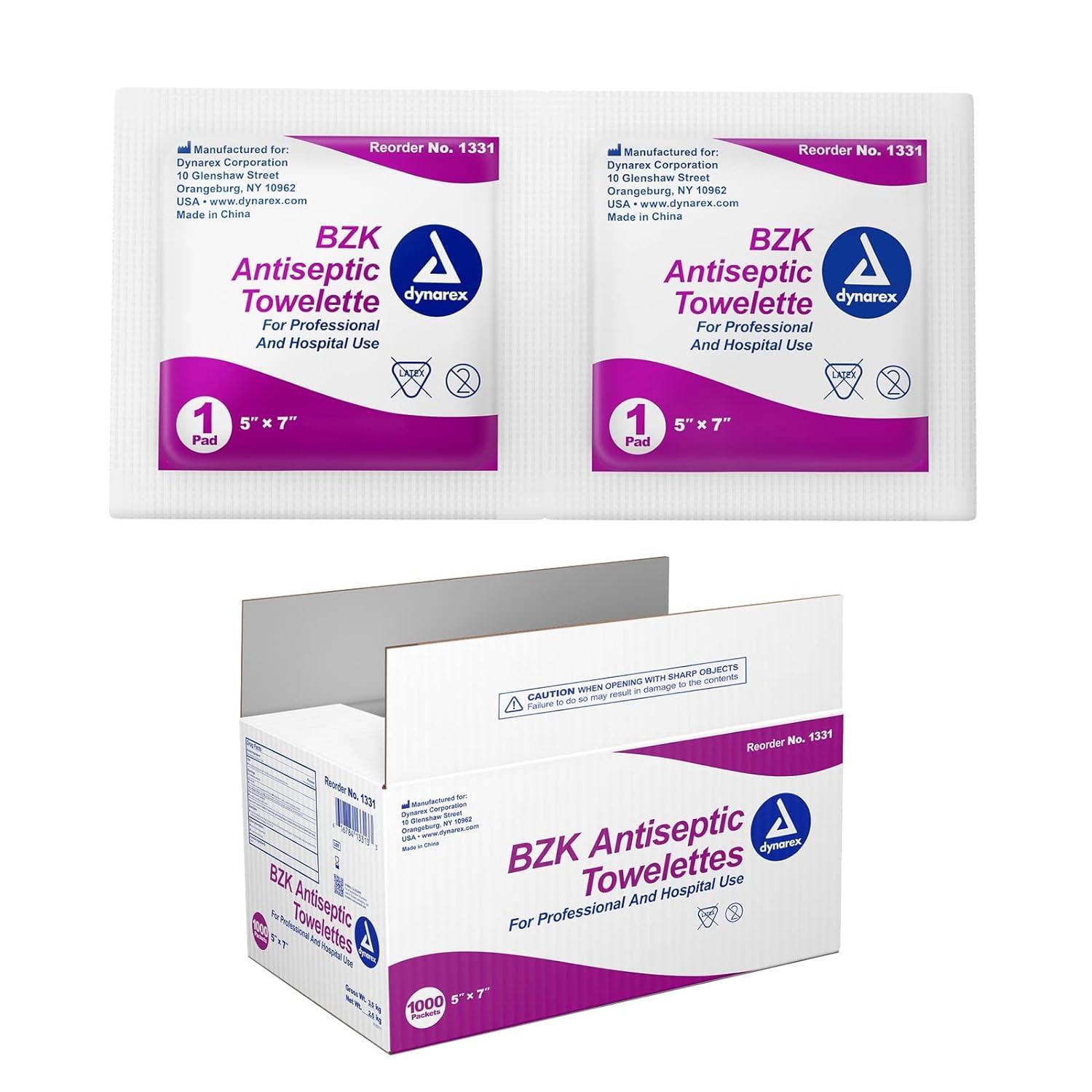 100 Count Dynarex BZK Antiseptic Towelettes - Skin Cleansing Wipes ...