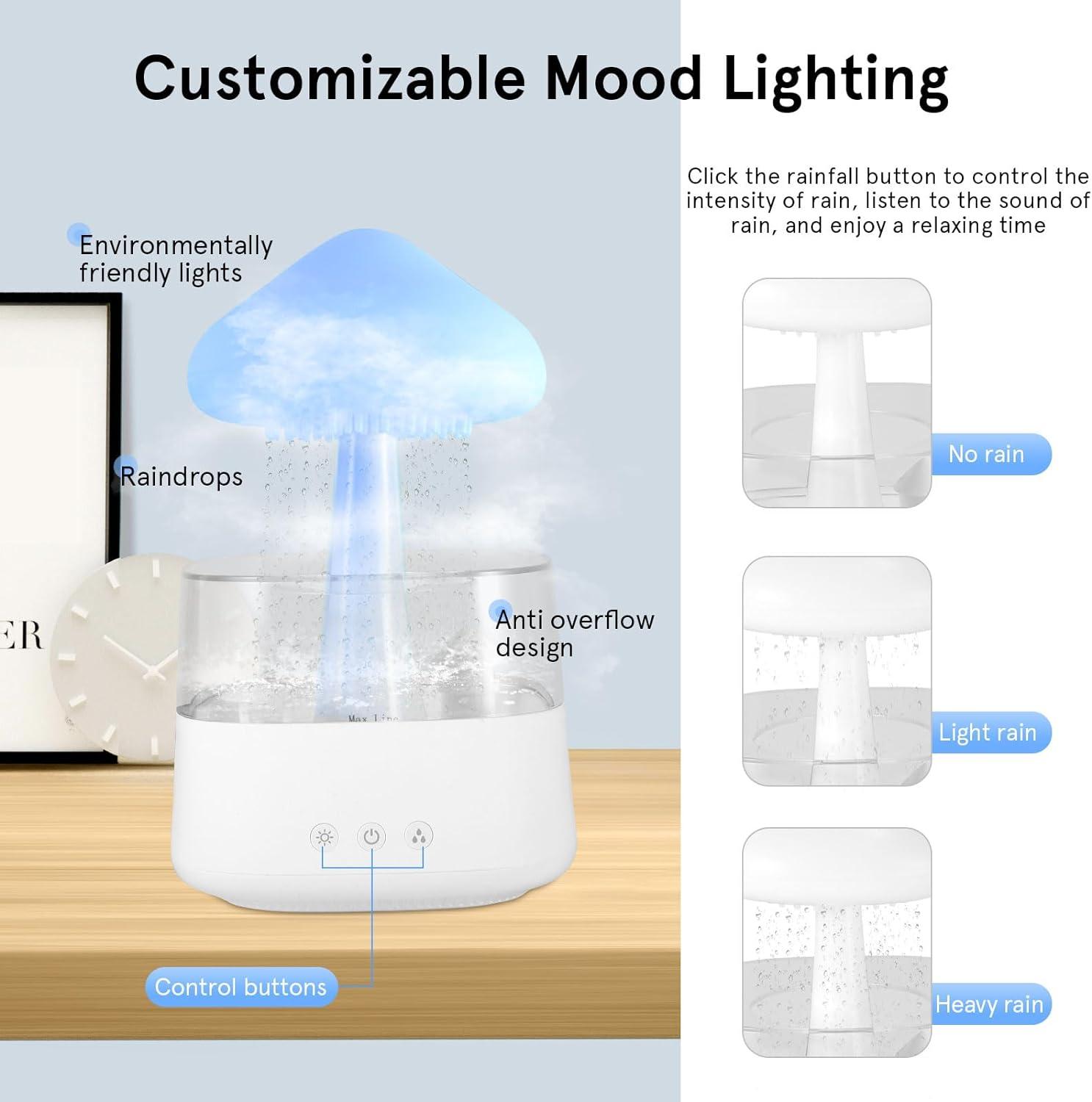 450ml Rain Cloud Humidifier with Night Light & Timer - White ...