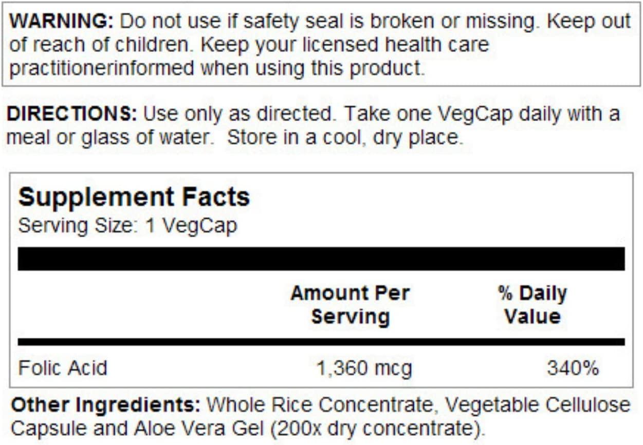 Solaray Folic Acid Capsules 1360mcg | 100 Count - Buy Now for Essential ...