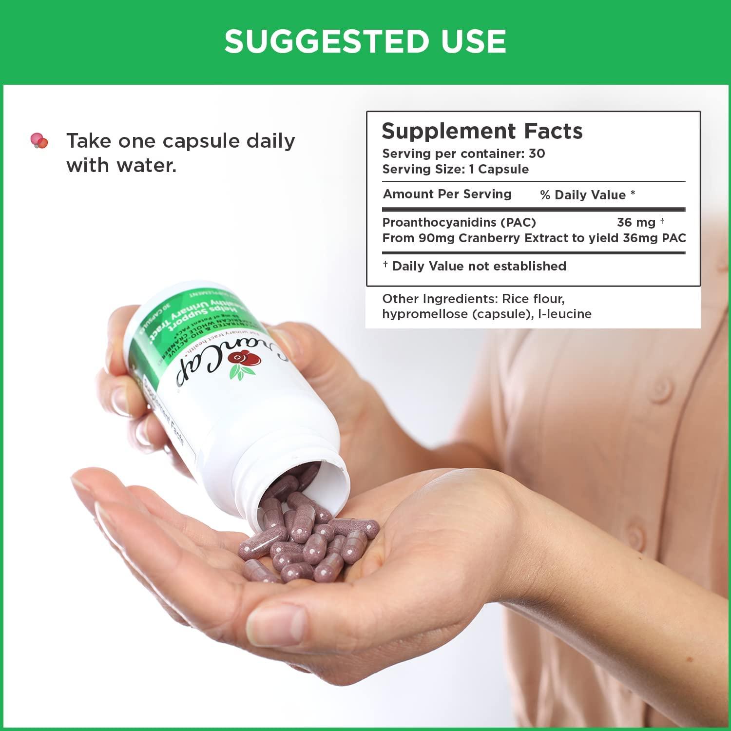 CranCap Cranberry Pills for Urinary Tract Health - 30 Count | 36mg ...