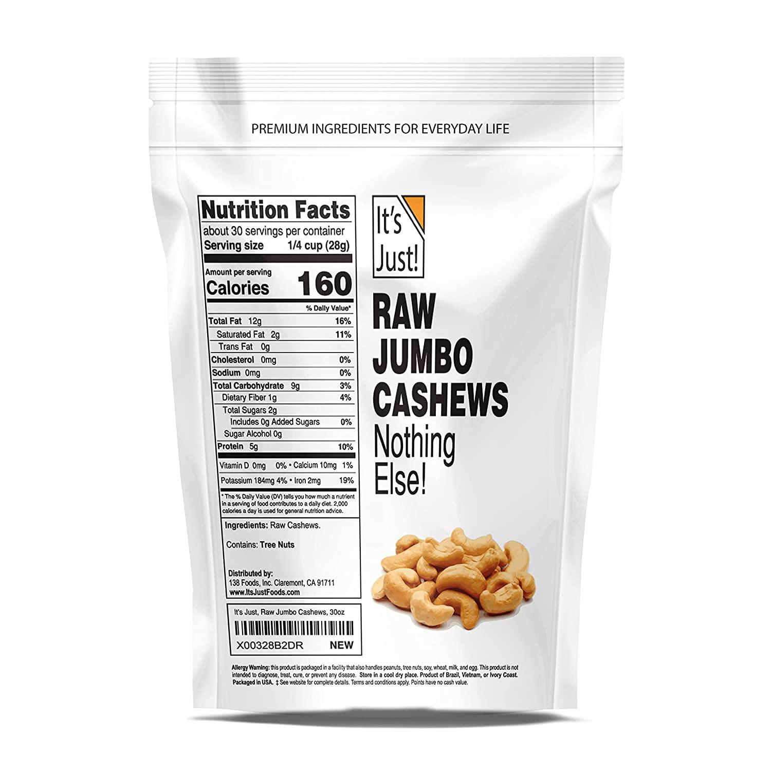 It's Just Jumbo Raw Whole Cashews 30oz - Fancy Premium Nuts | Buy Now ...