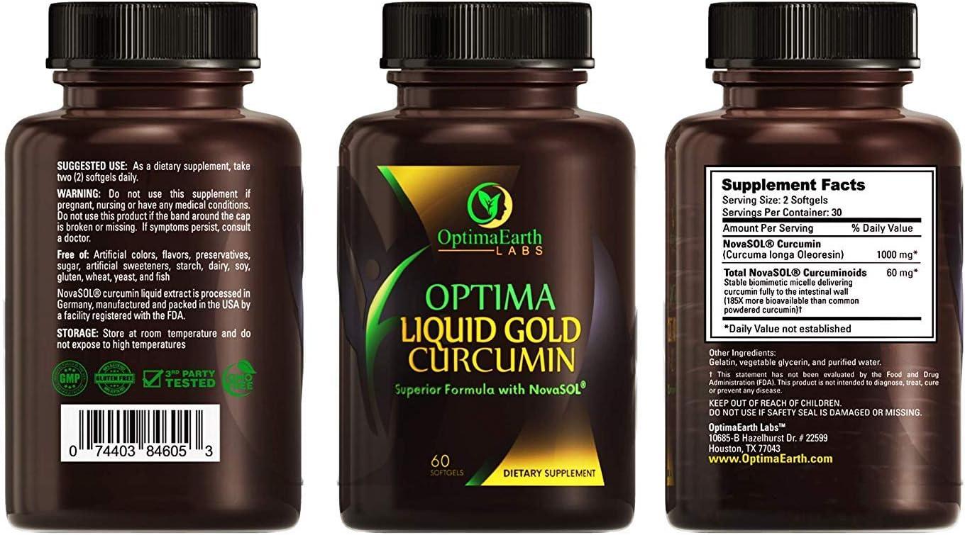 OptimaEarth Liquid Gold Curcumin w/NovaSOL - Turmeric Supplement for ...