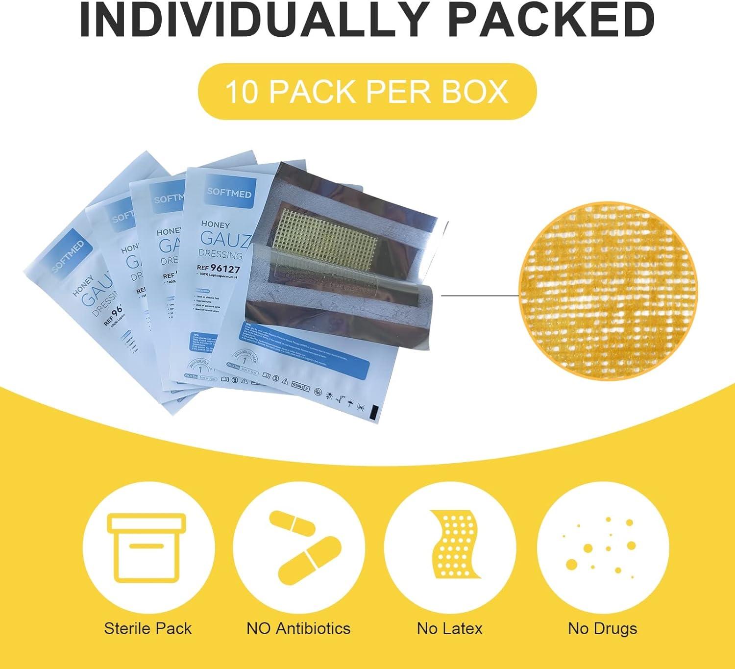 Manuka Honey Gauze Wound Dressing 2x2, 10-Pack - Non-Stick Bandage for ...