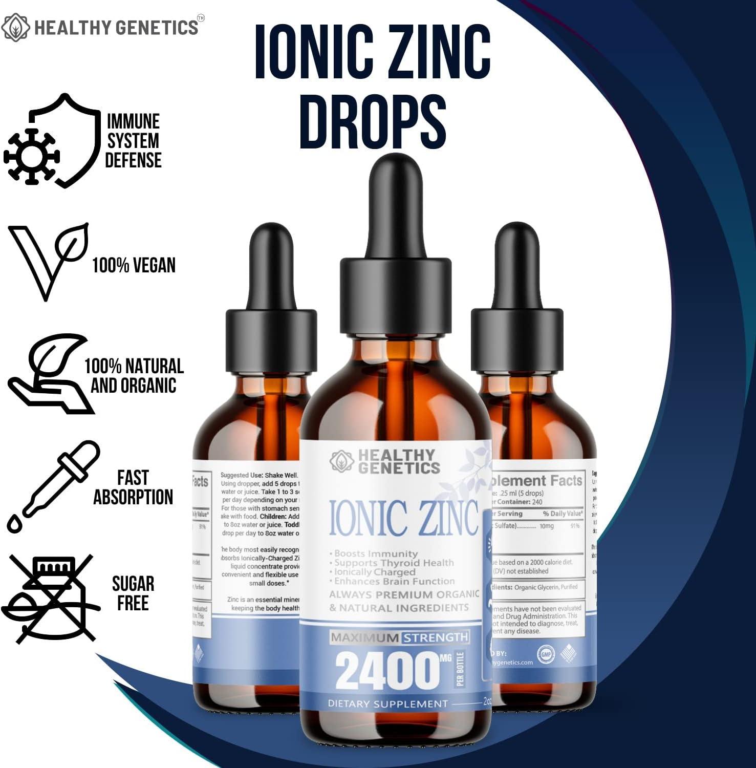 Zinc Drops Concentrate for Family | 240 Day Supply | 2400mg Zinc ...