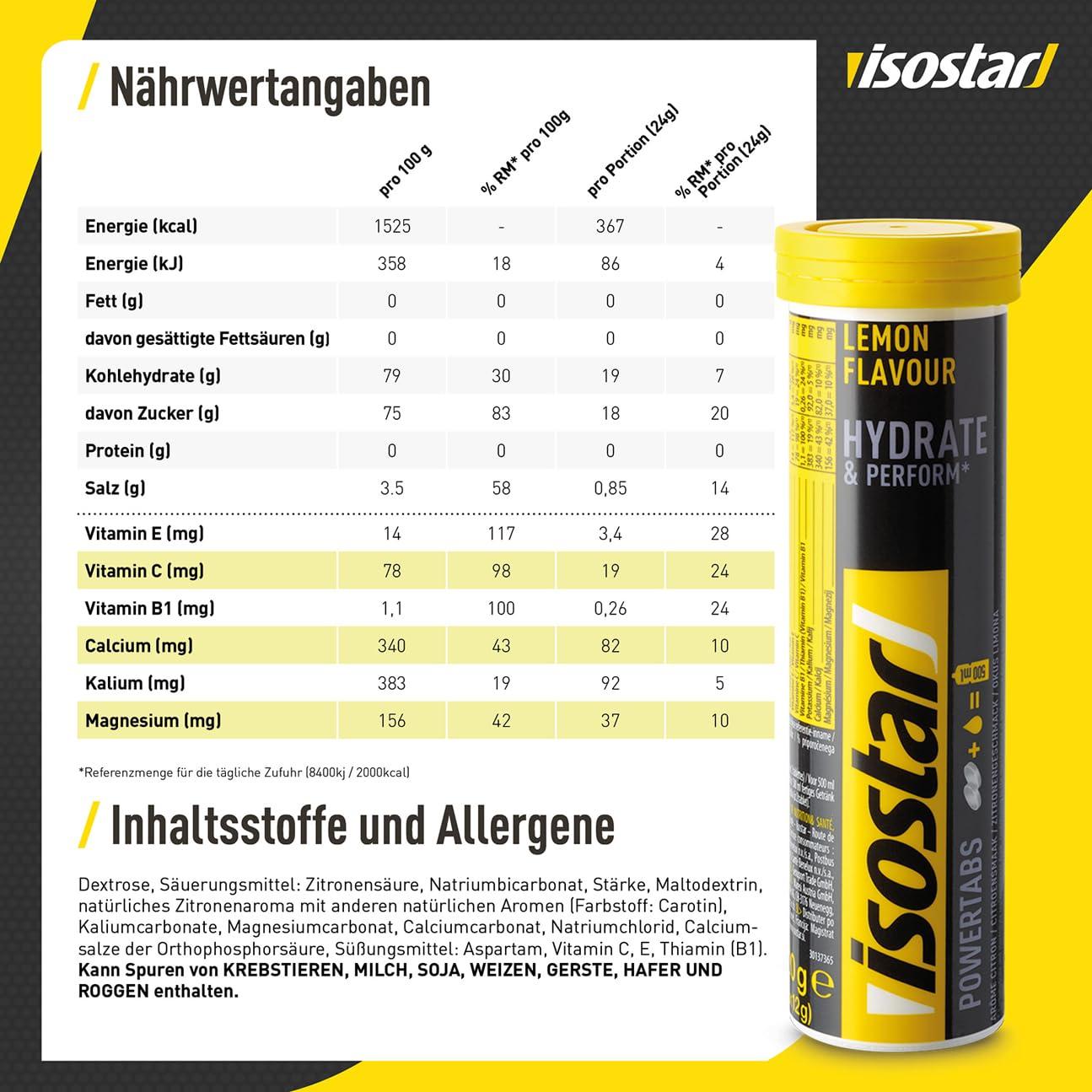 Isostar Hydrate & Perform Powertabs - Lemon Flavour Effervescent ...