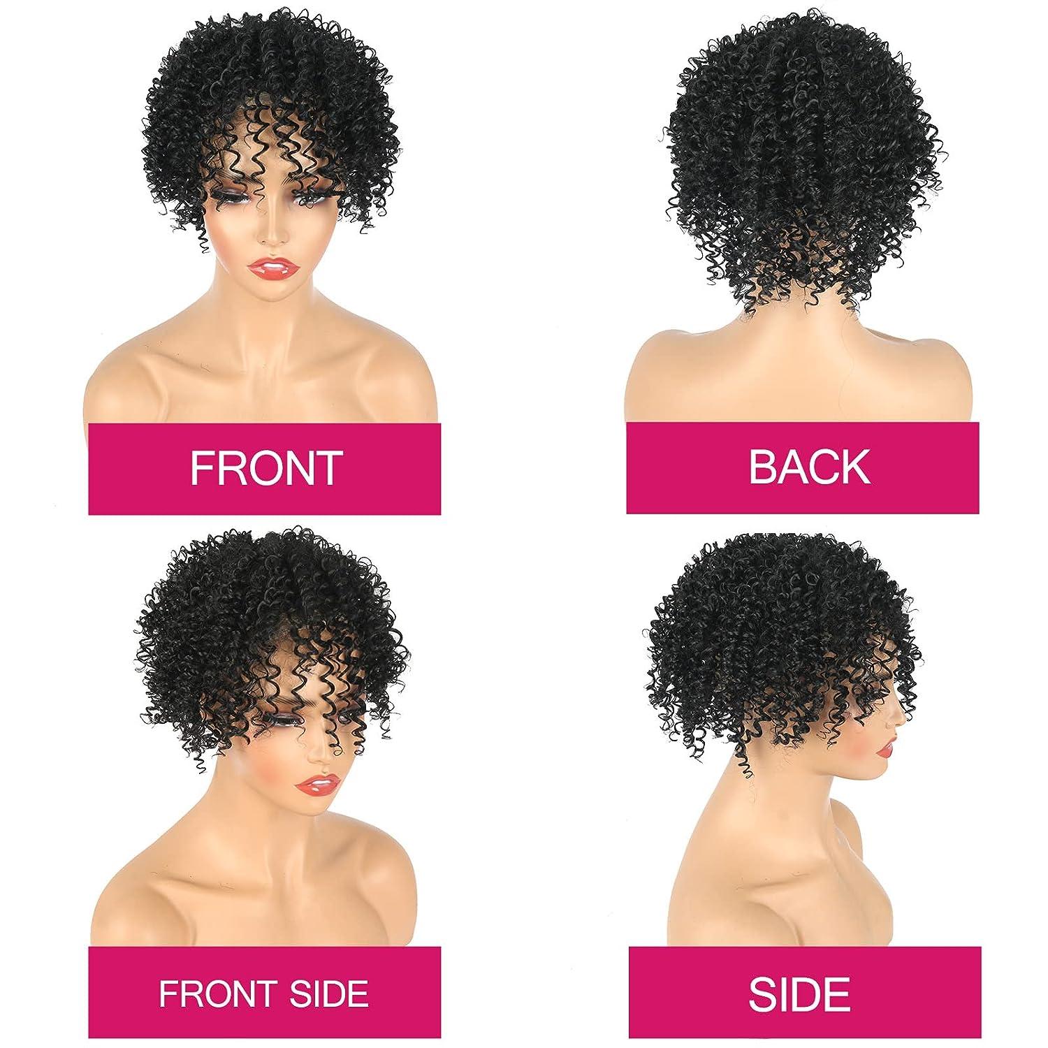 Curly Hair Topper with Clip-in Bangs - Matthia Short Kinky Curly ...
