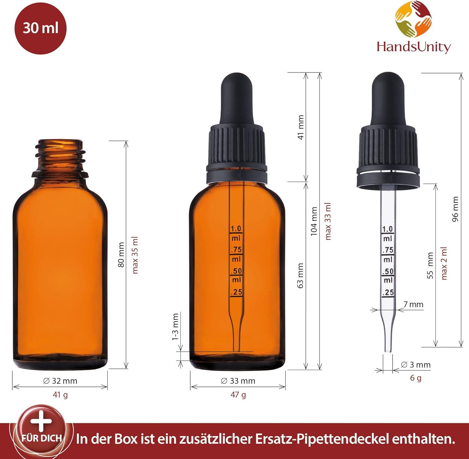 Handsunity 30ml Amber Glass Pipette Bottles (6-Pack) | Pharmacy Glass ...