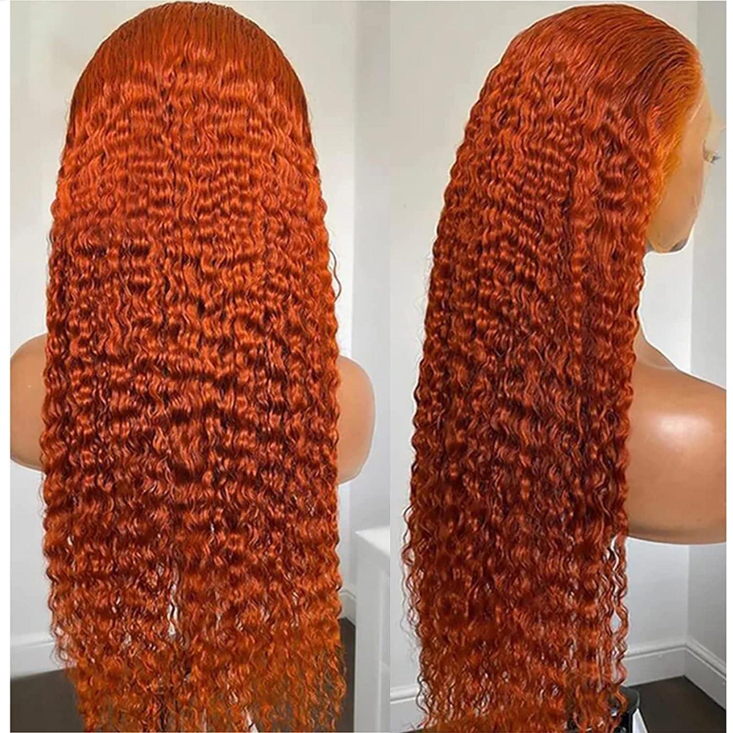 Ginger Orange Deep Wave Lace Front Wig | 24 Inch Human Hair Wig for ...