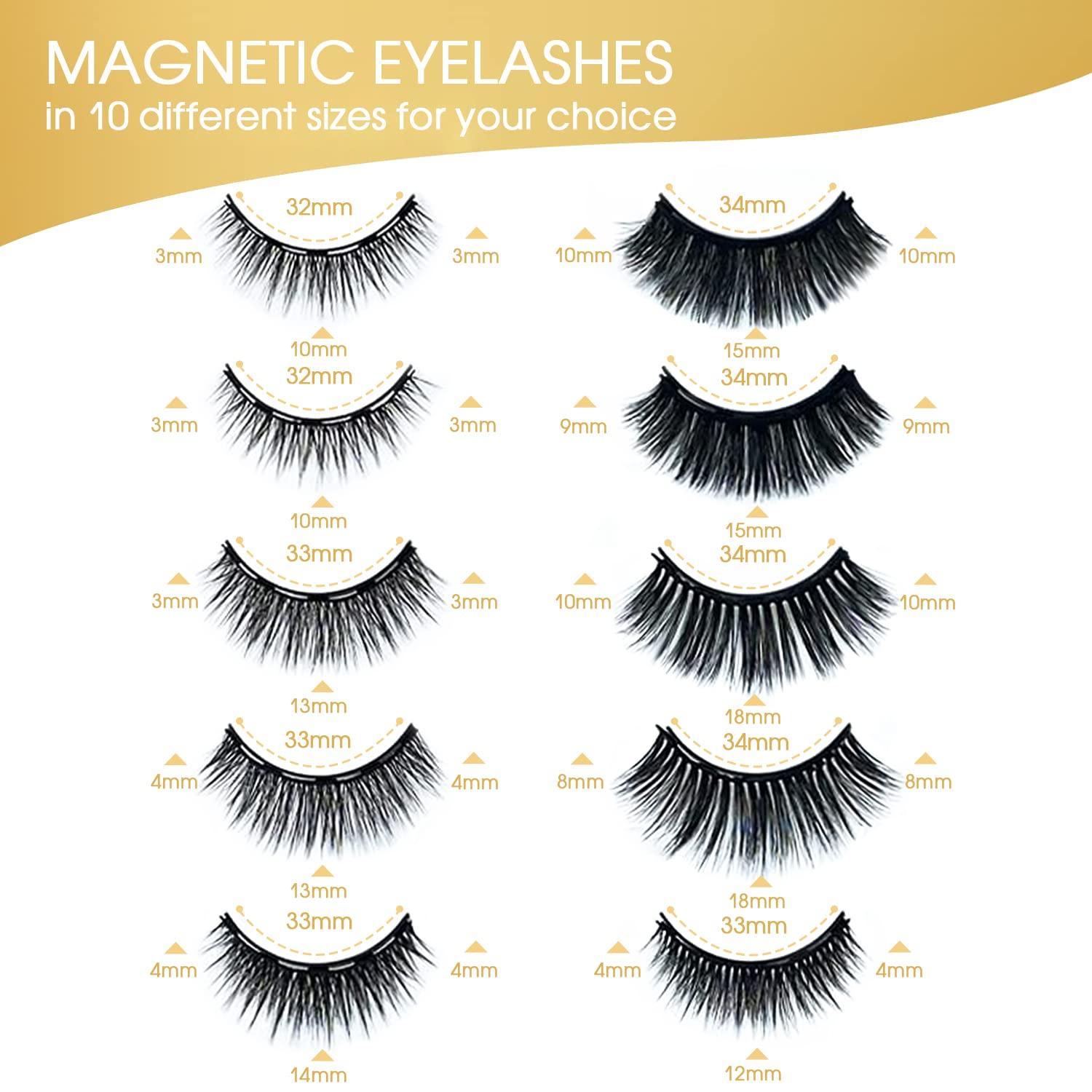 Magnetic Eyelashes and Eyeliner Kit - 10 Pairs Natural 3D Magnetic ...