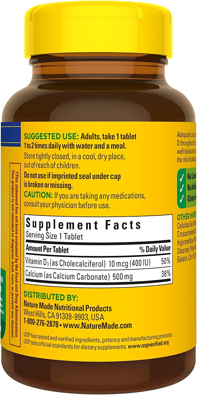 Nature Made Calcium 500mg with Vitamin D3 Bone Support Supplement - 130 ...