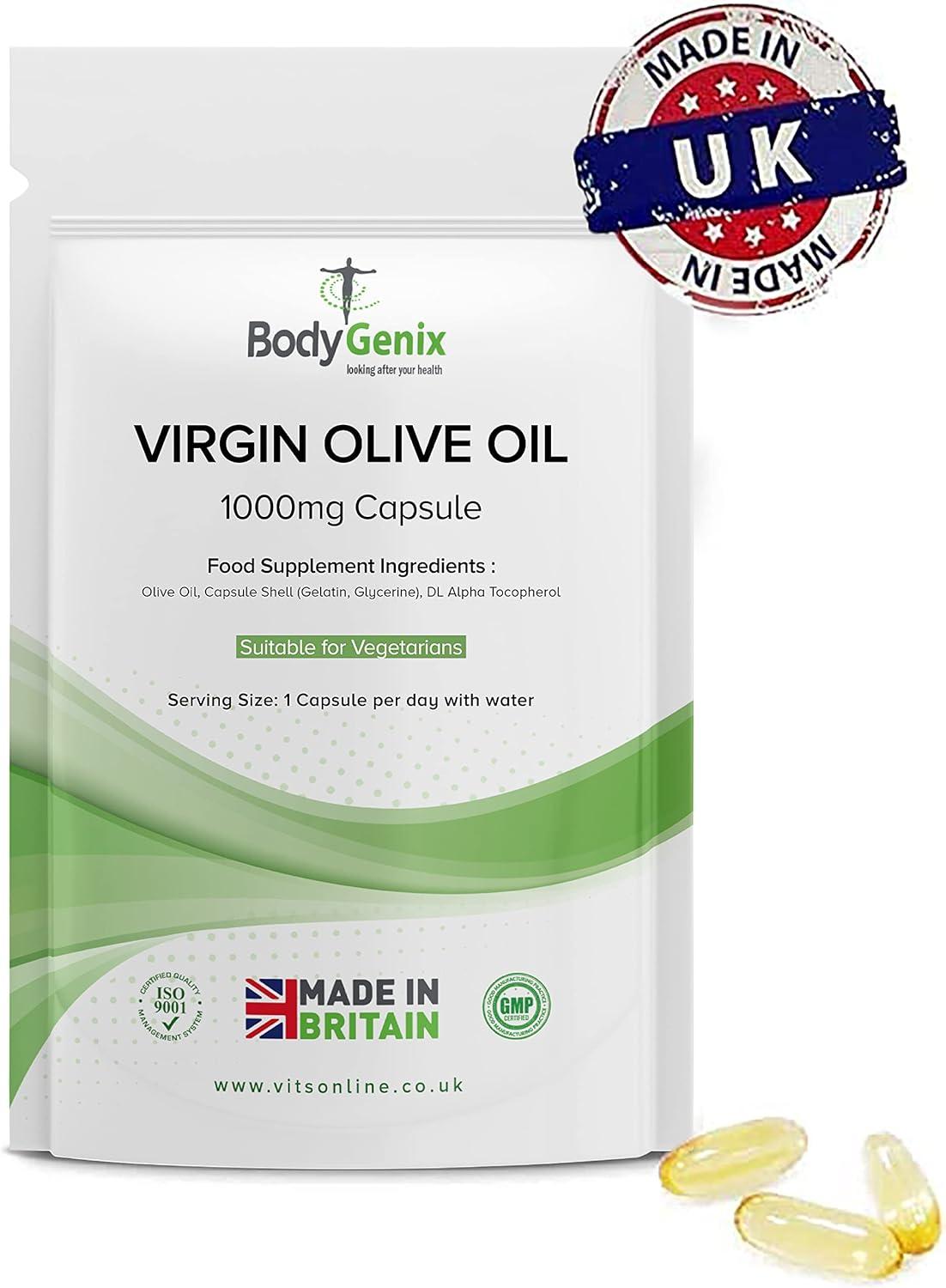 Bodygenix UK Made 1000mg Virgin Olive Oil Capsules - Omega-3-6 for ...