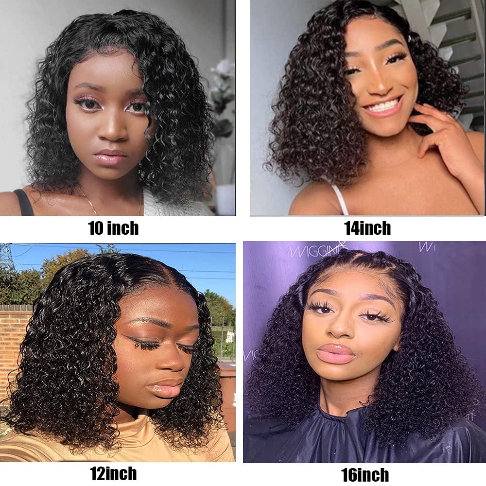 Ainmeys 16 Curly Bob Wig - 4x4 Lace Closure Human Hair for Black Women ...