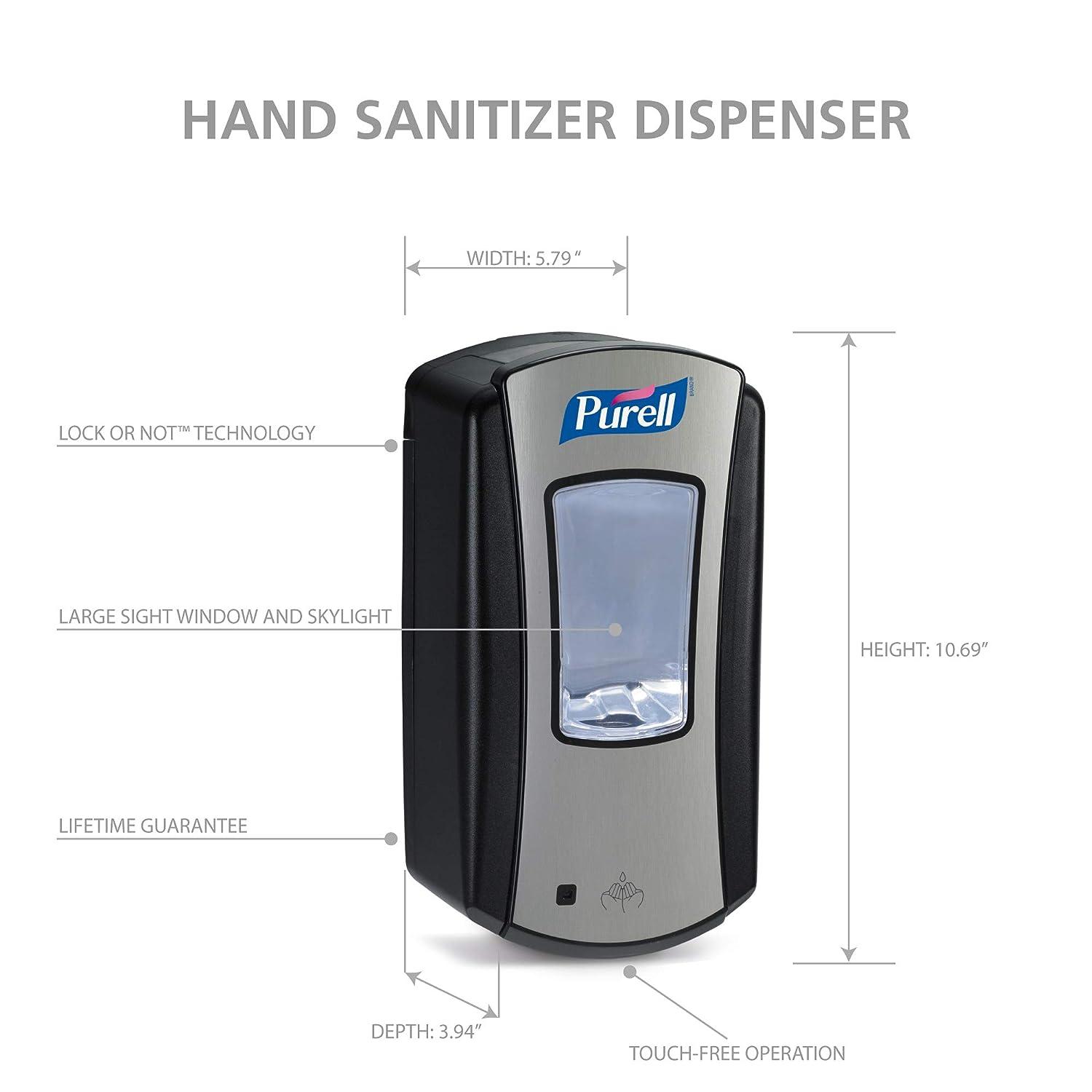 PURELL LTX-12 Touch-Free Hand Sanitizer Dispenser, Chrome/Black, 1200 ...