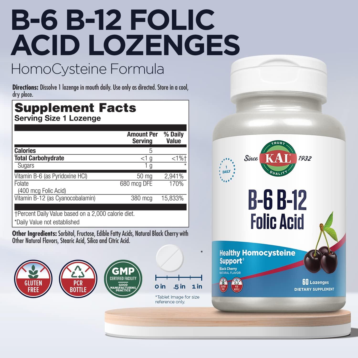 KAL Vitamin B-6 B-12 Folic Acid Supplement | Healthy Energy, Heart ...