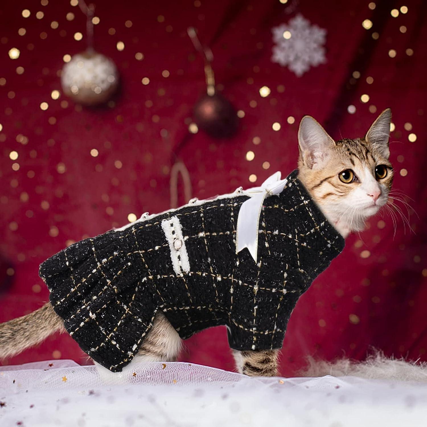 Elegant Tweed Dog Cat Dress with Bow-Knot | Breathable Formal Apparel ...