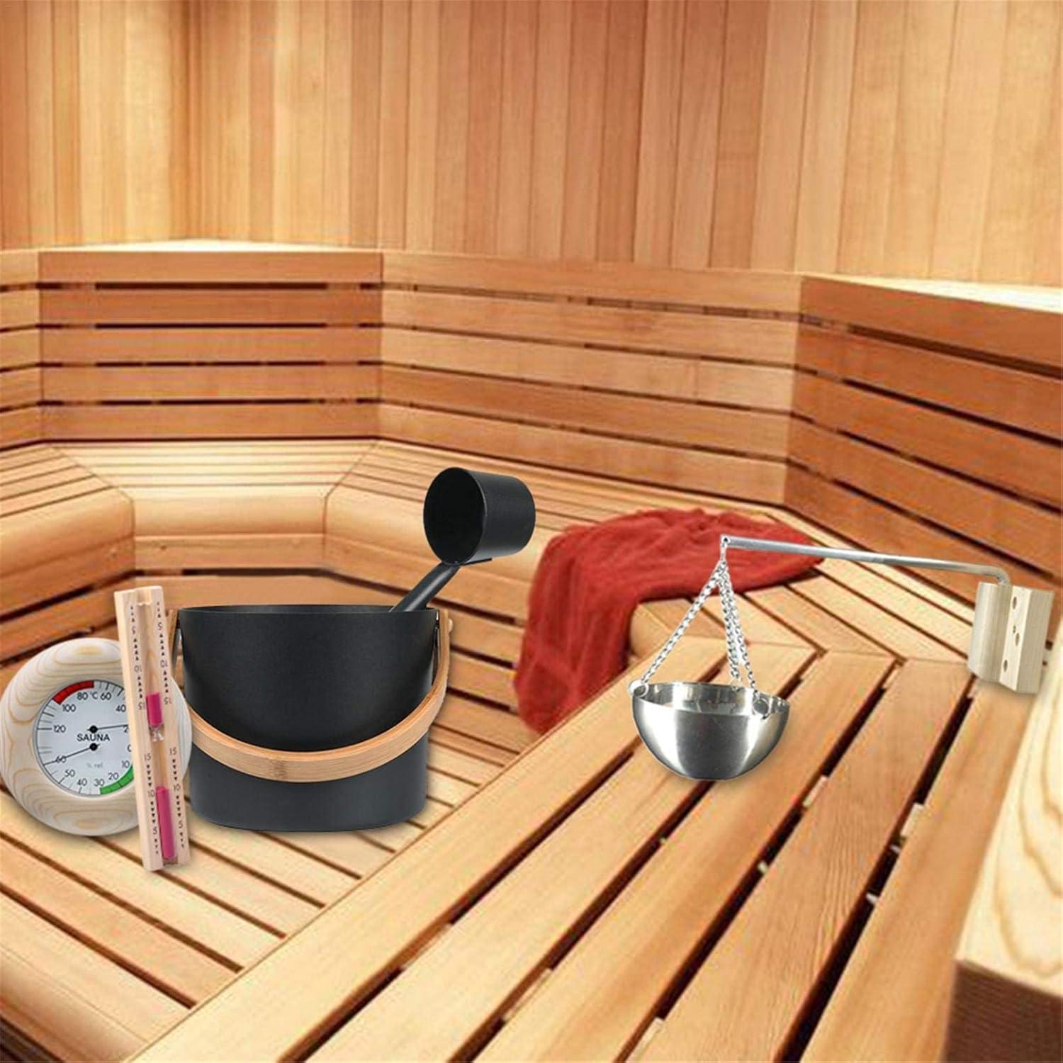 5-Piece Sauna Accessories Set | 7L Bucket Spoon Hourglass Thermometer ...