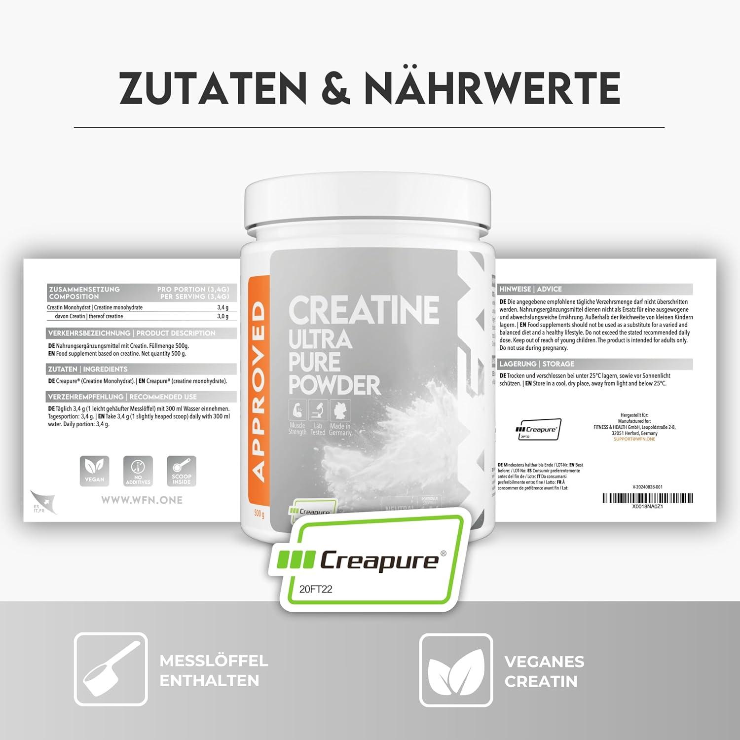 WFN Approved Creatine Monohydrate - 500g Vegan Powder | Pure Additive ...