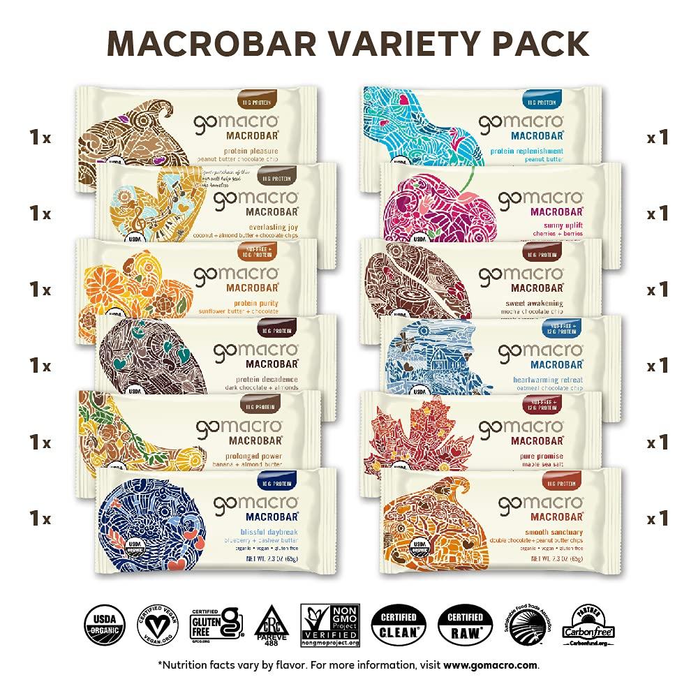 GoMacro MacroBar Organic Vegan Protein Bars - Variety Pack (2.0-2.4 ...