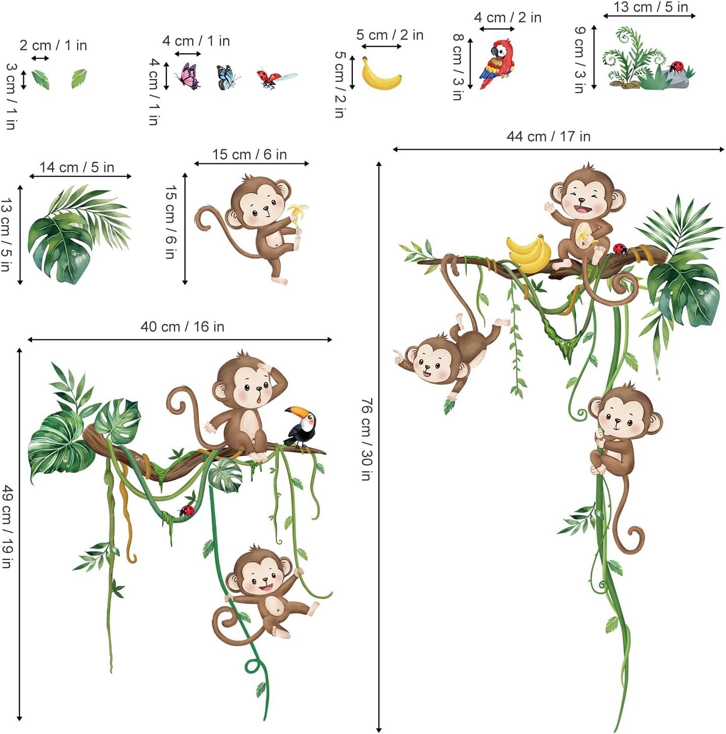 Decalmile Jungle Monkey Climbing Tree Wall Decals - Animal Vine Leaves ...