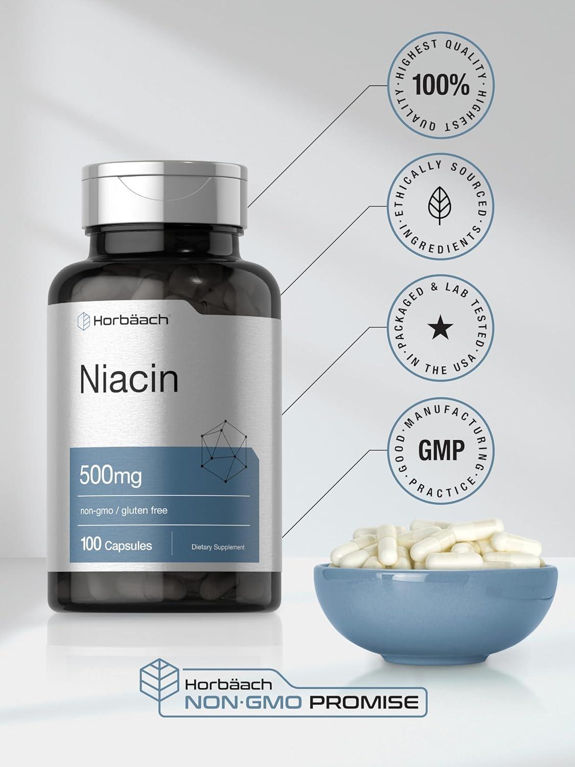 Niacin Vitamin B3 1000mg Capsules with Flushing | Non-GMO & Gluten Free ...