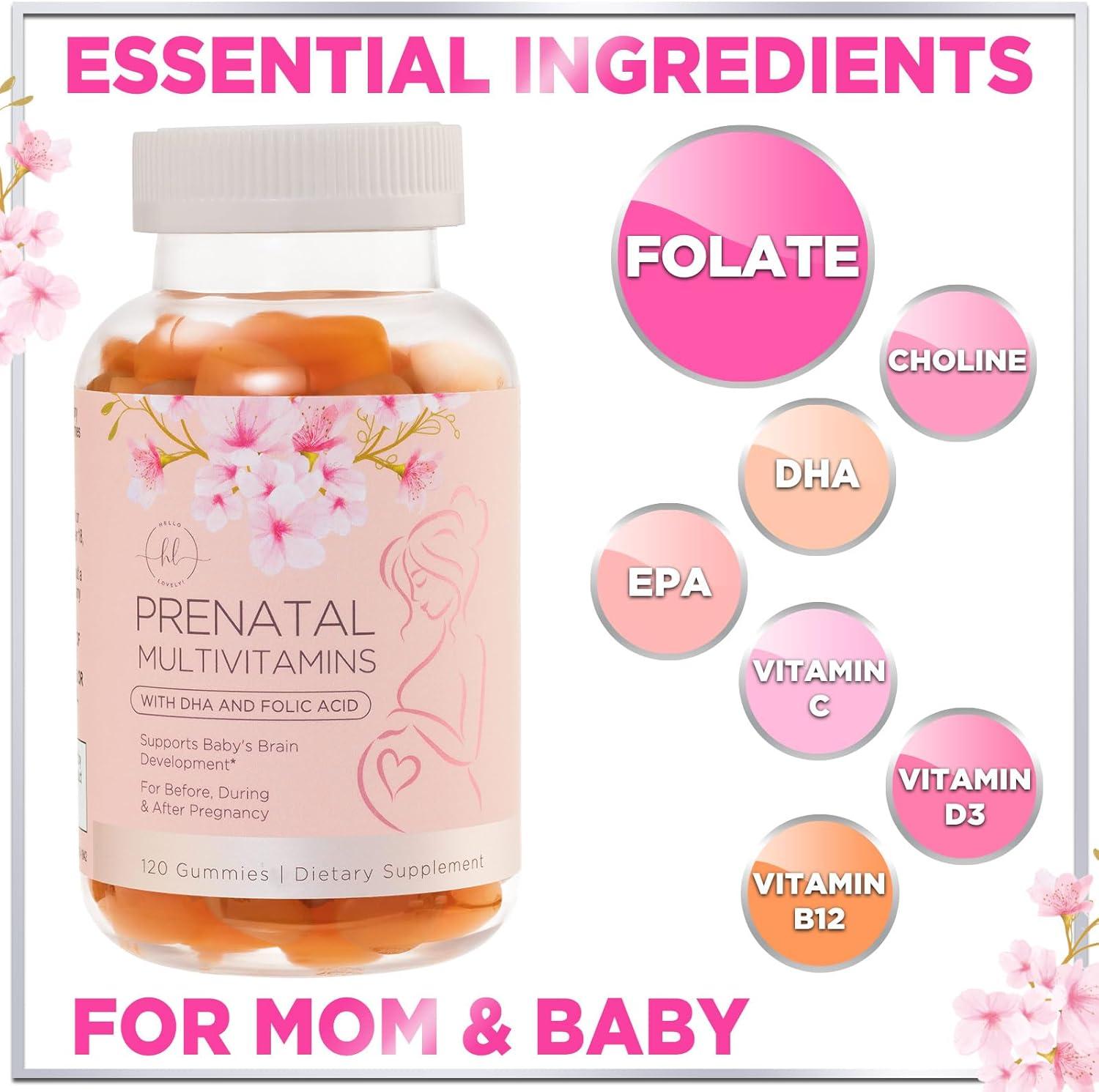 Hello Lovely Prenatals Multivitamin Gummy with Folic Acid - 120 Gummies ...