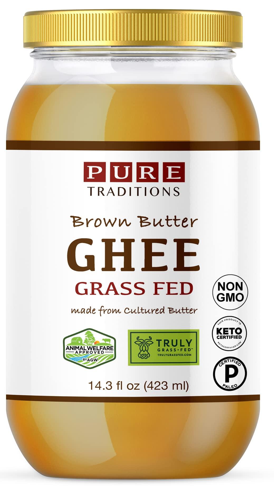 Grass-Fed Cultured Brown Butter Ghee 14.3 oz Glass Jar - Paleo & Keto ...