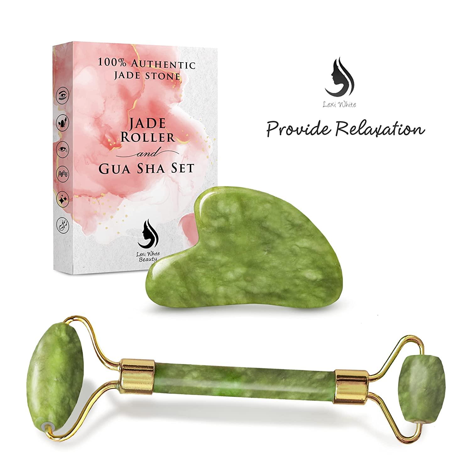 Jade Roller & Gua Sha Set - Facial Massager & Skin Care Tools for ...