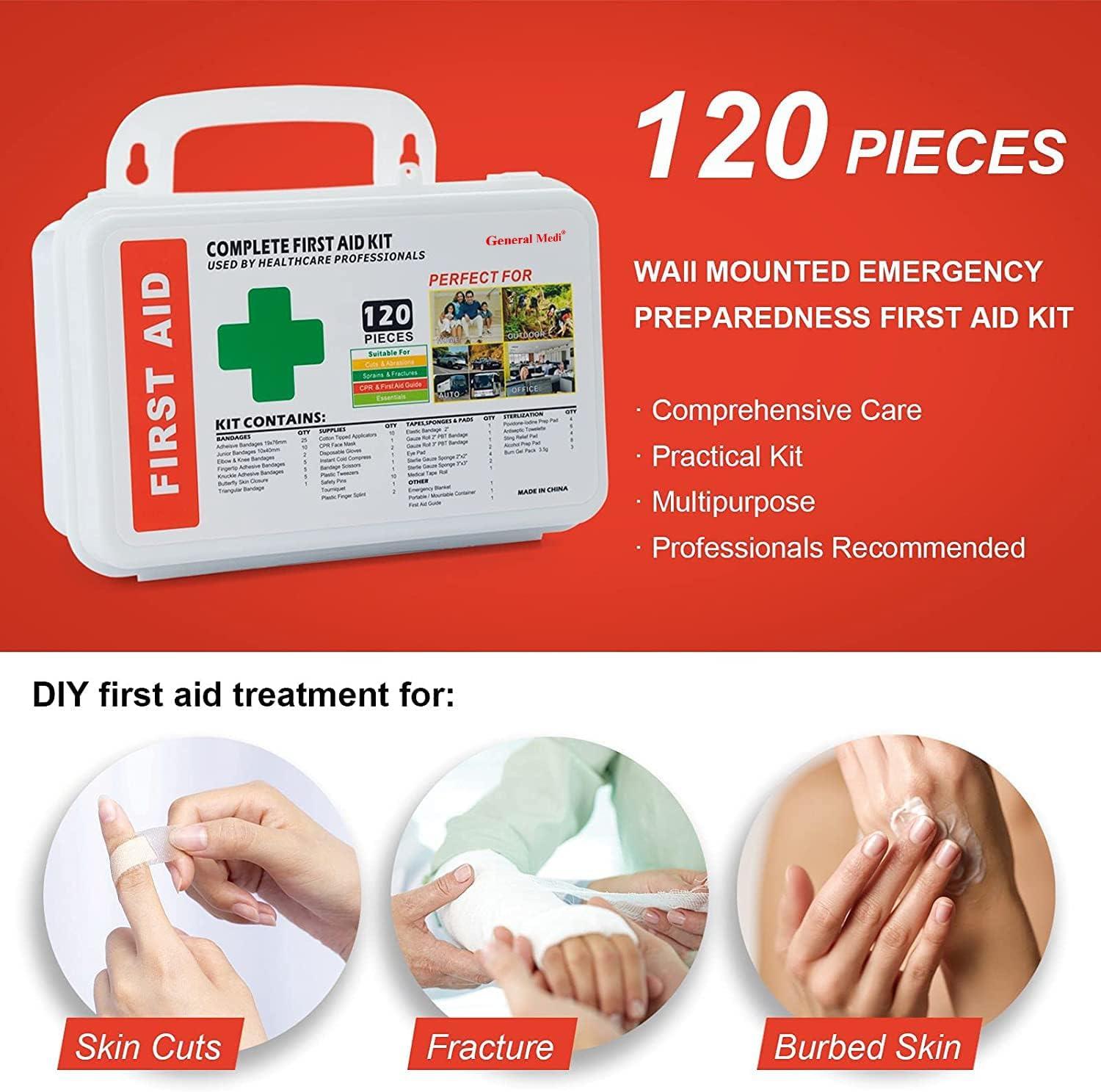 120 Piece Hardcase First Aid Kit with Instant Cold Pack and Emergency ...