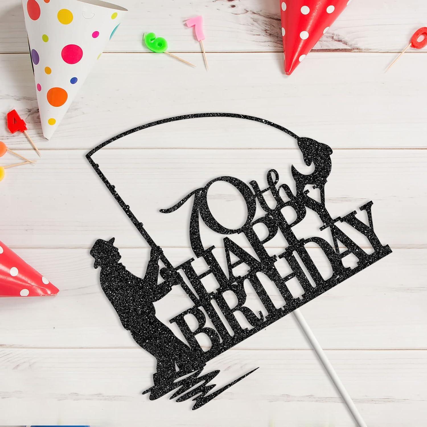 Tenhaisi Black Glitter Happy 70th Birthday Cake Topper 70th Birthday ...