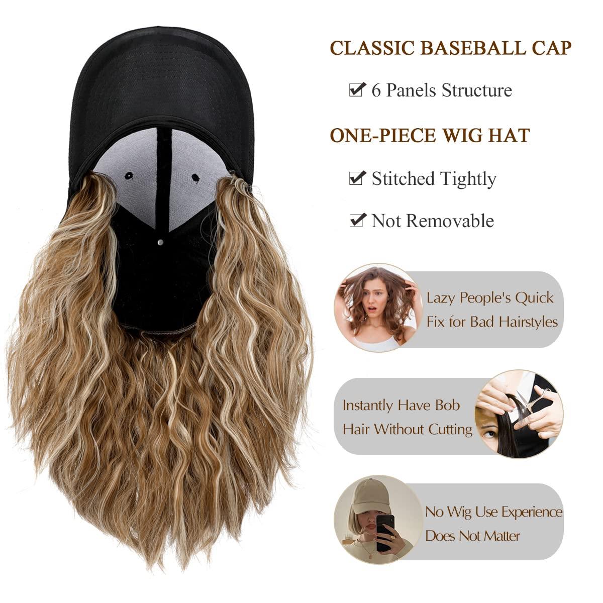 Qlenkay Baseball Cap Hair: 14 Wavy Ginger Blonde Mix Bleach Blonde Wig ...