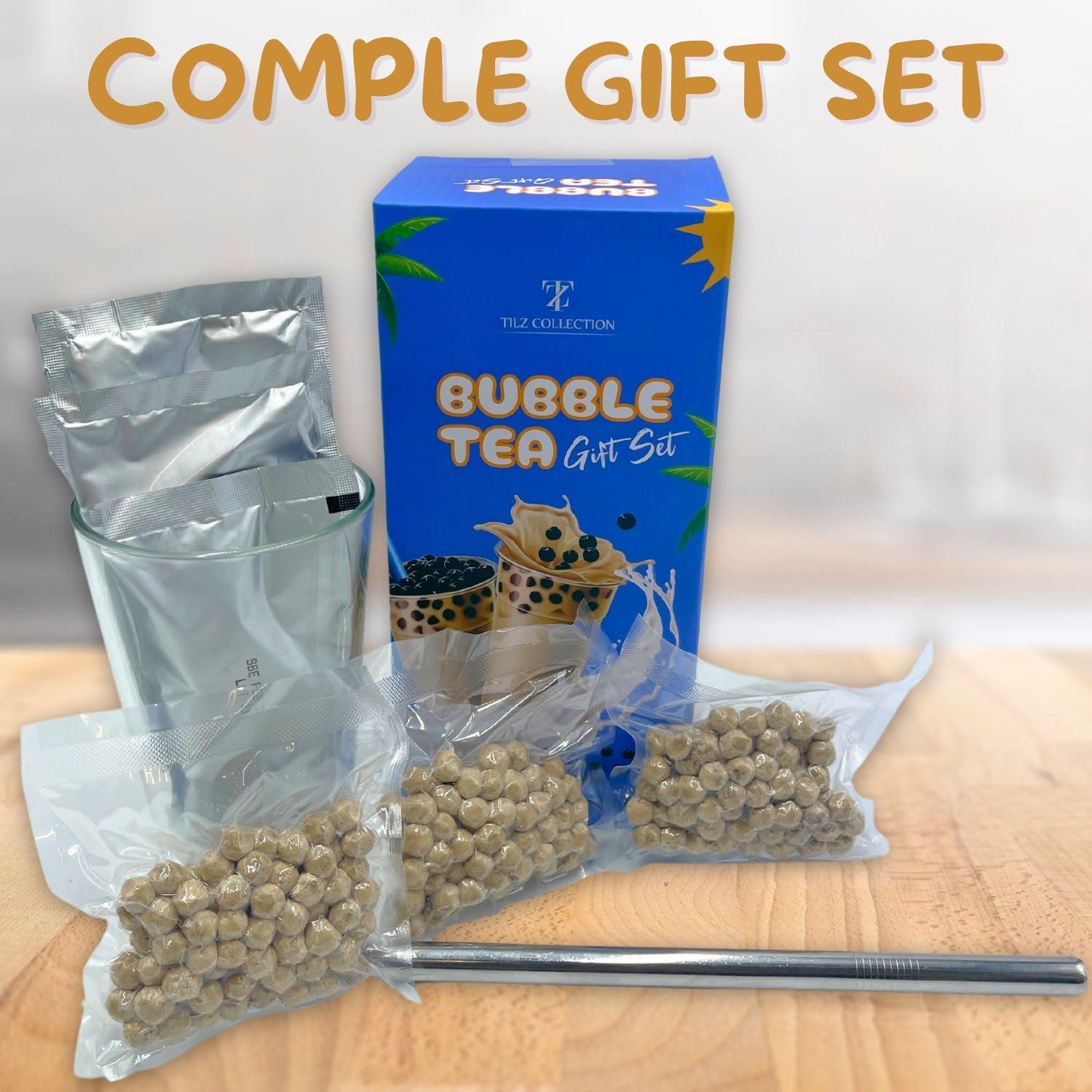 Bubble Tea Kit Gift Set - DIY Boba Tea Set with Tapioca Pearls, Milk ...