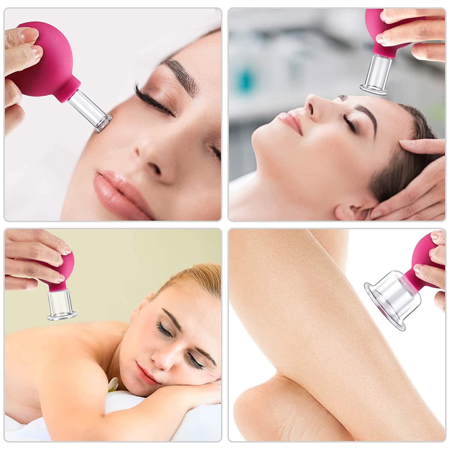 Facial Cupping Therapy Set for Anti-Cellulite Massage - 4 Sizes Glass & Silicone Cups in Gift ...